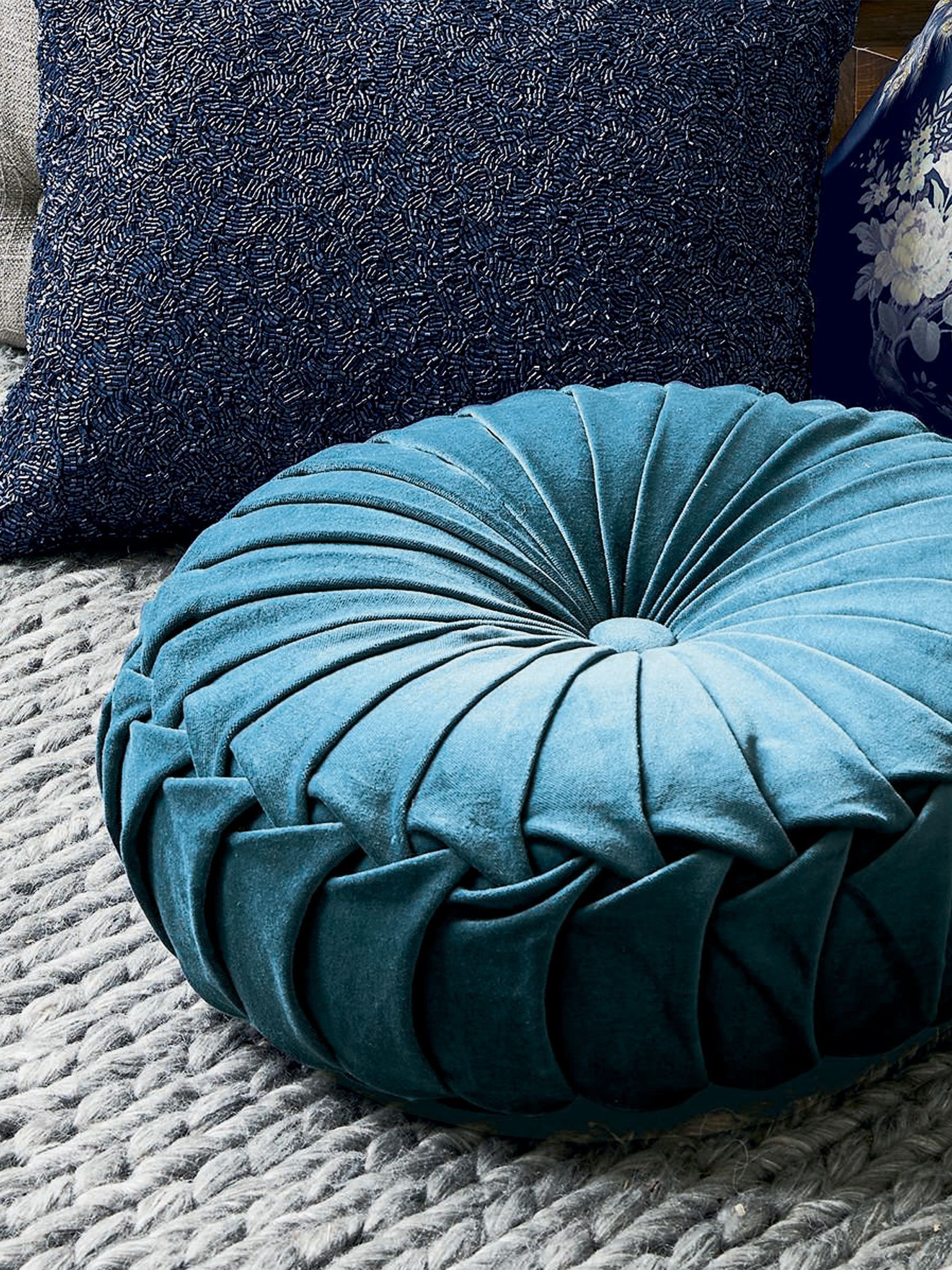Buy Laura Ashley Blue Velvet Seaspray Round Rosanna Cushion from the ...