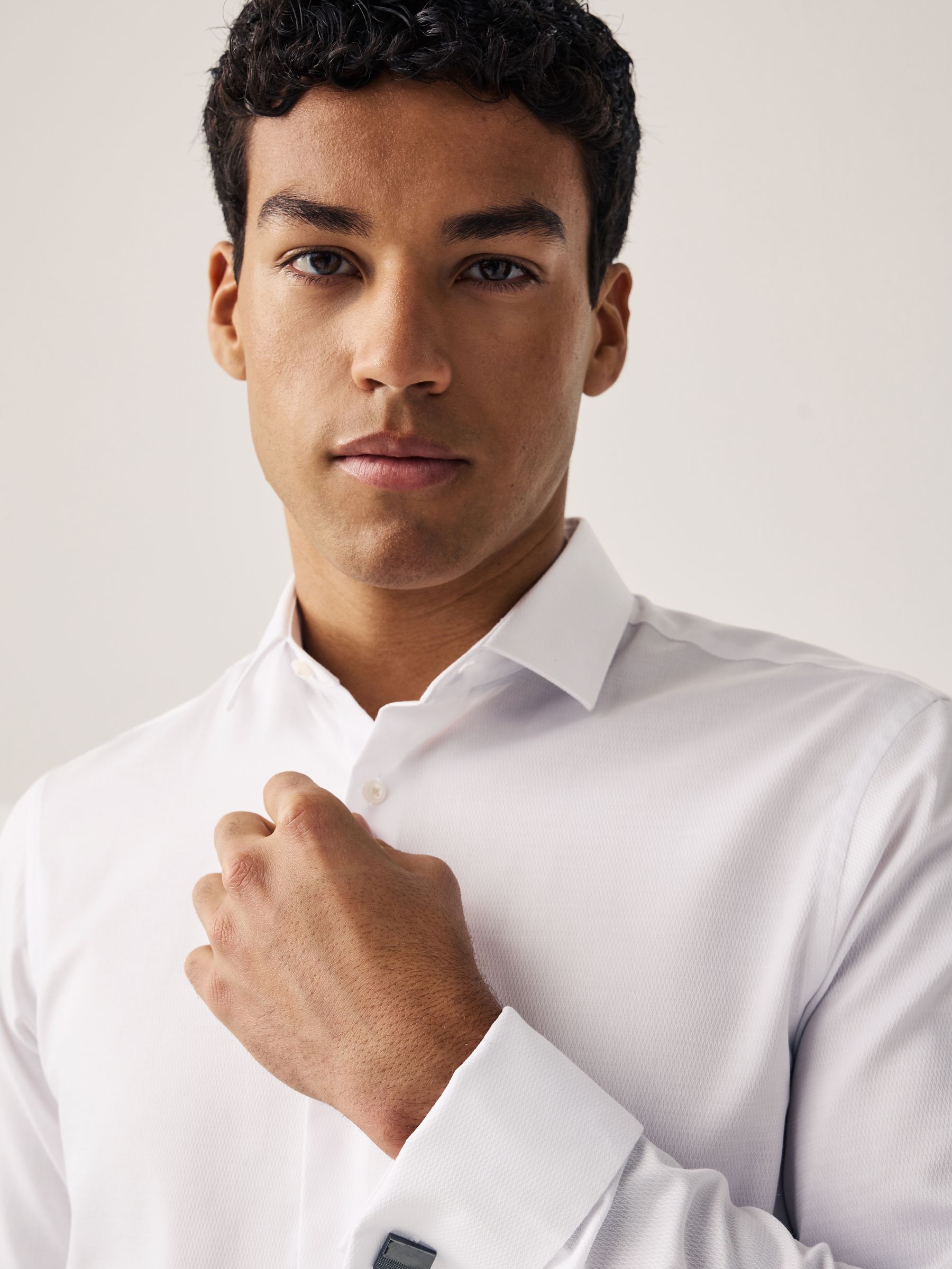 Buy White Regular Fit Double Cuff Easy Care Textured Smart Shirt from ...