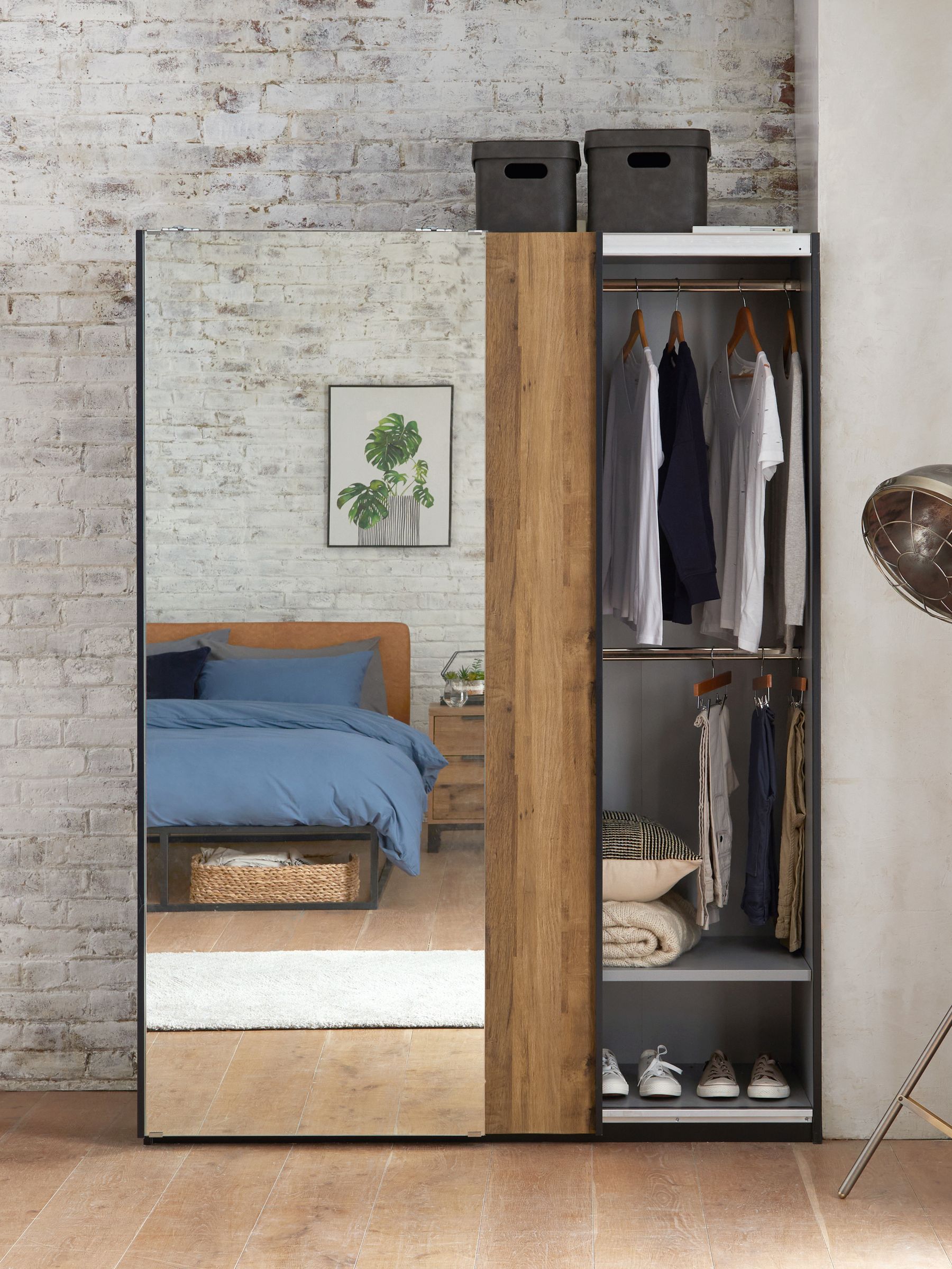 Buy Dark Bronx Oak 1.5m Sliding Effect Semi Fitted Mirrored Wardrobe ...