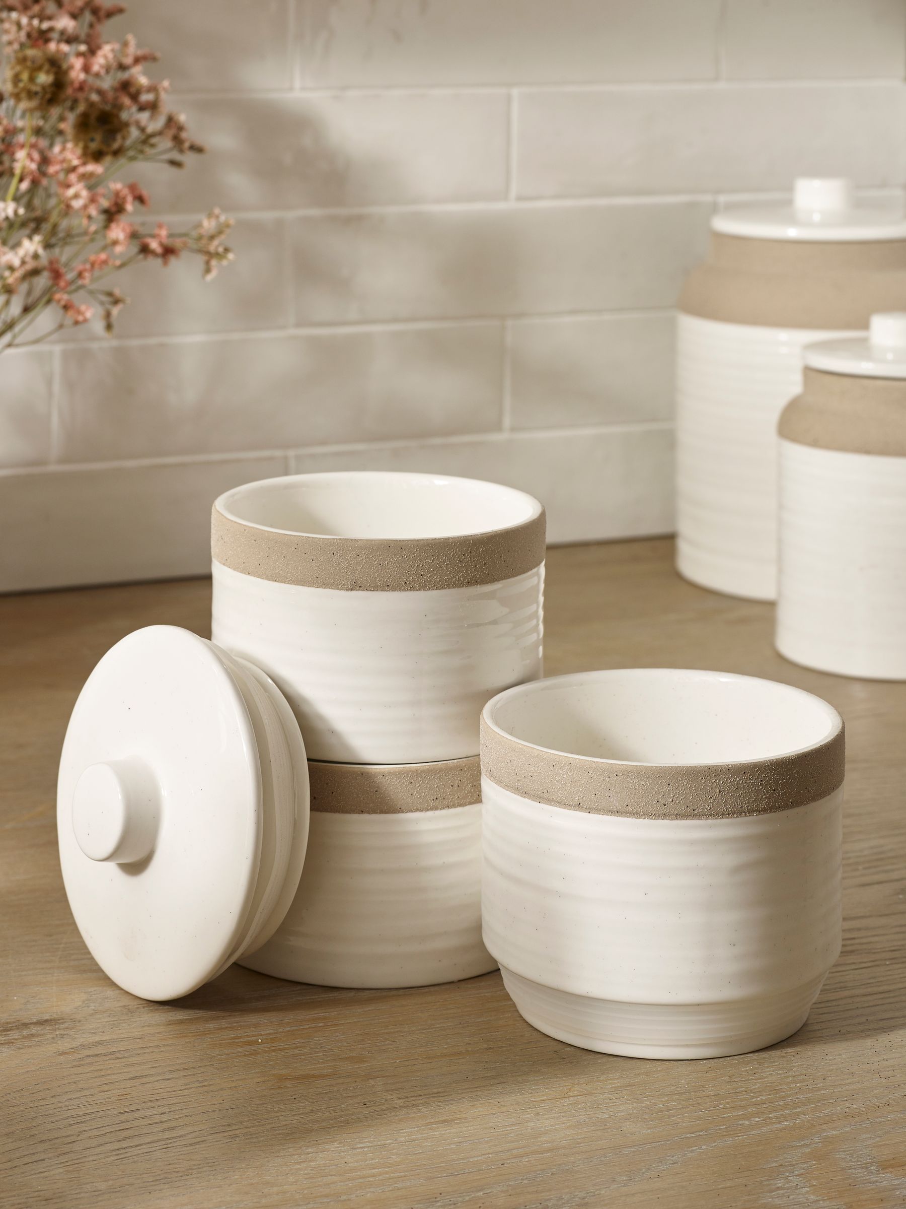 Buy White Kya Textured Set of 3 Stacking Storage Jars from the Next UK ...