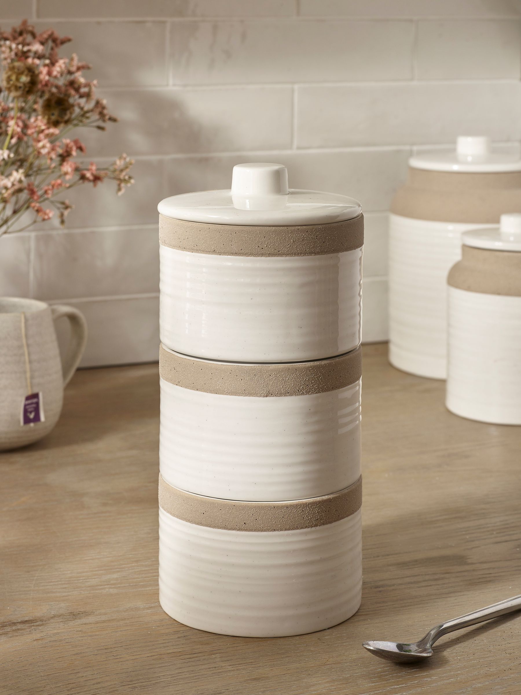 Buy White Kya Textured Set of 3 Stacking Storage Jars from the Next UK ...