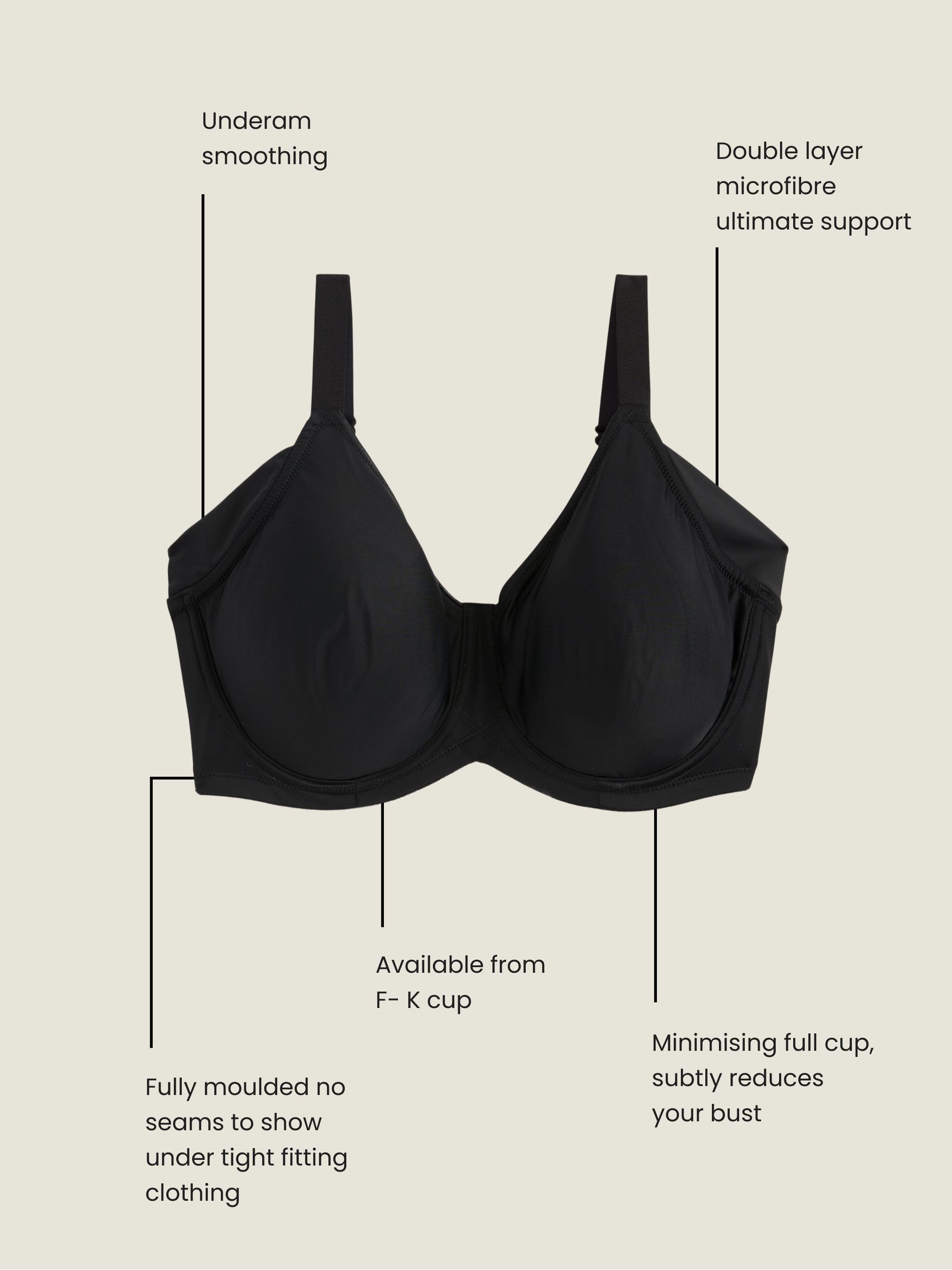 Buy Black/White F-K Cup Under Arm Smoothing Non Pad Wired Minimising ...