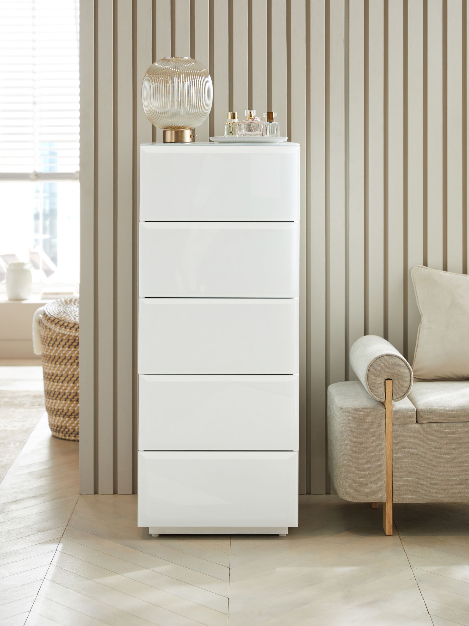 Buy White Sloane Glass 5 Drawer Tall Collection Luxe Chest of Drawers ...