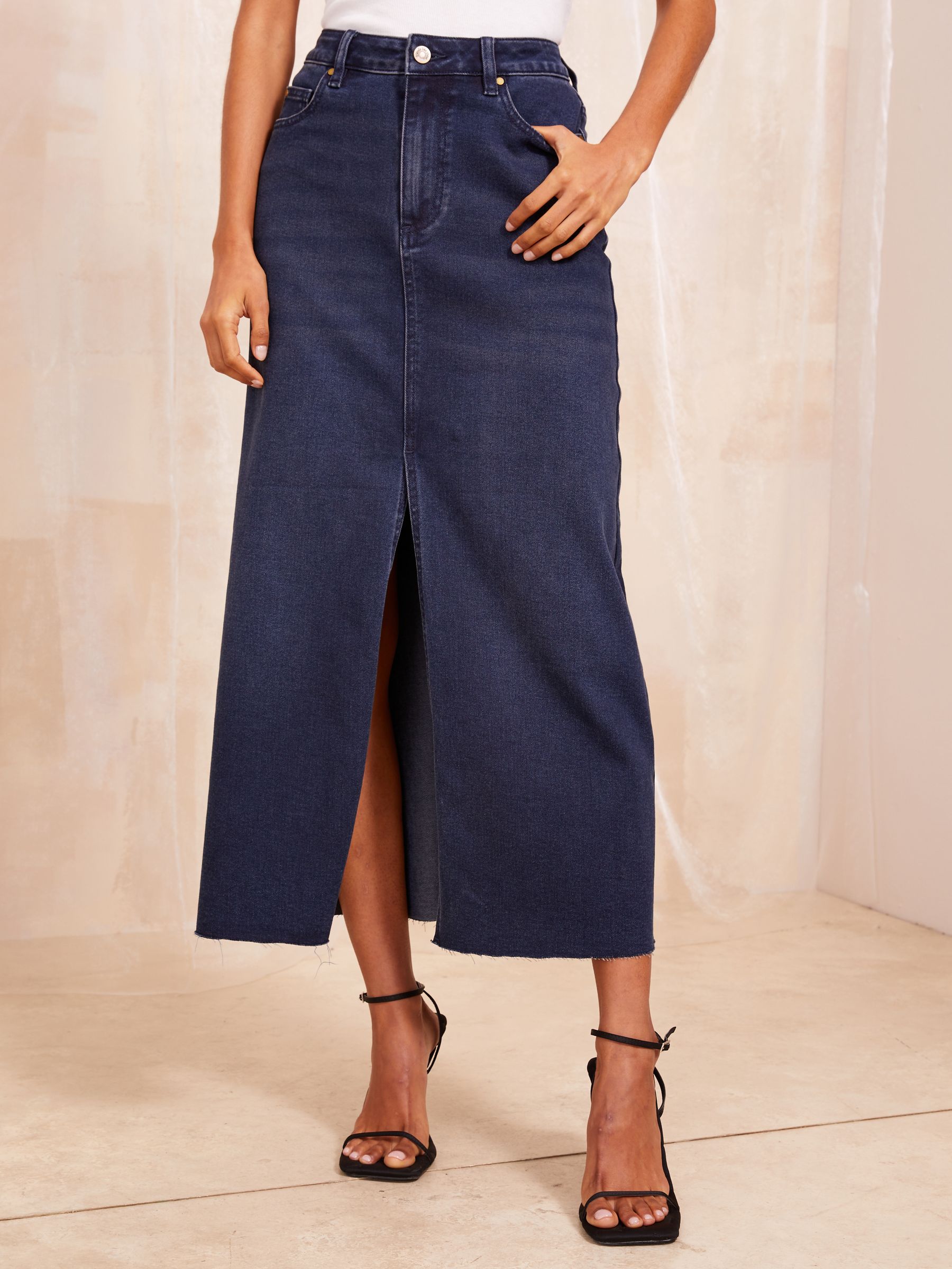 Buy Friends Like These Ink Blue A Line Split Front Maxi Skirt from the ...