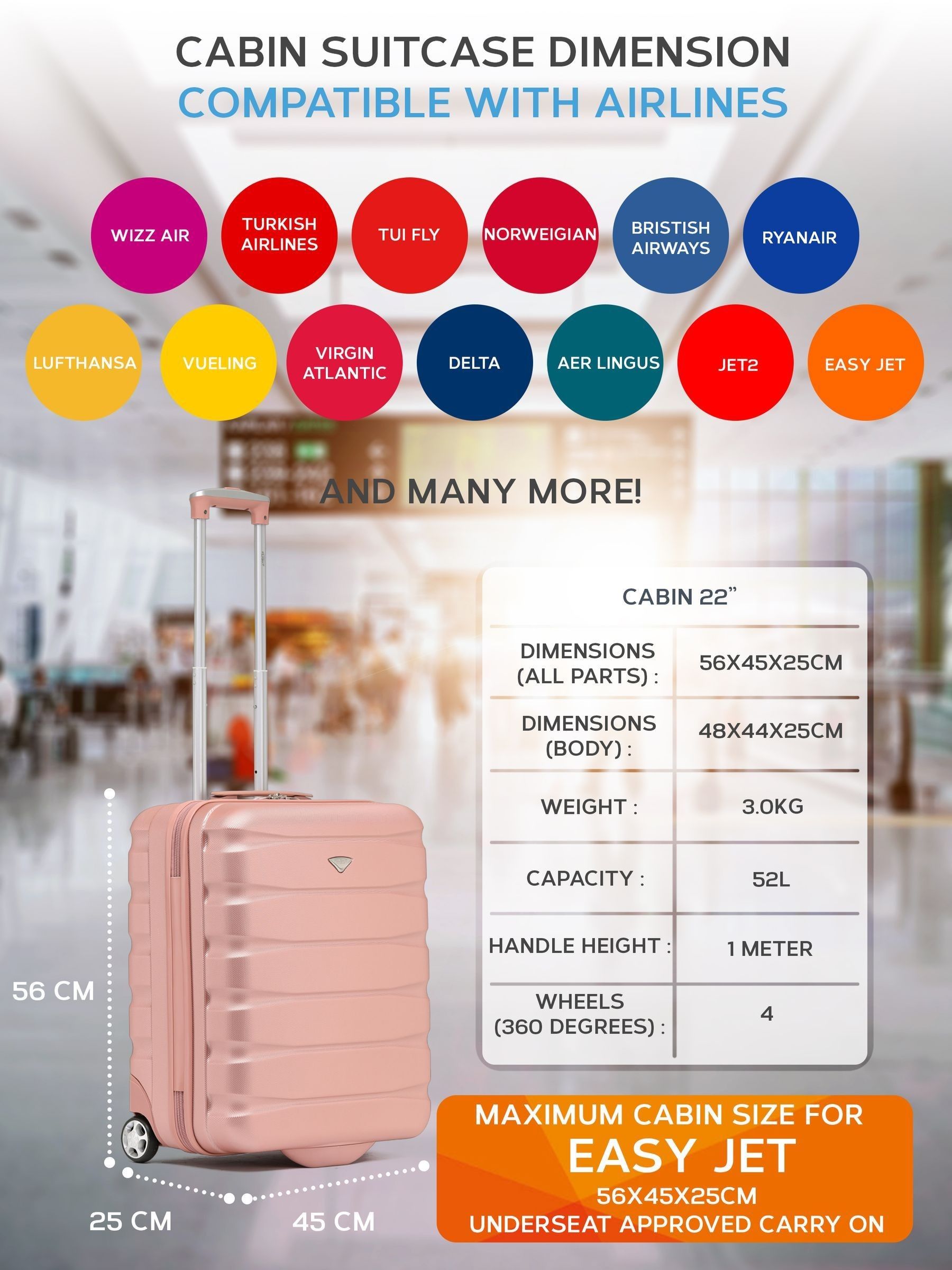 Buy Flight Knight 56x45x25cm EasyJet Overhead 2 Wheel ABS Hard Case ...