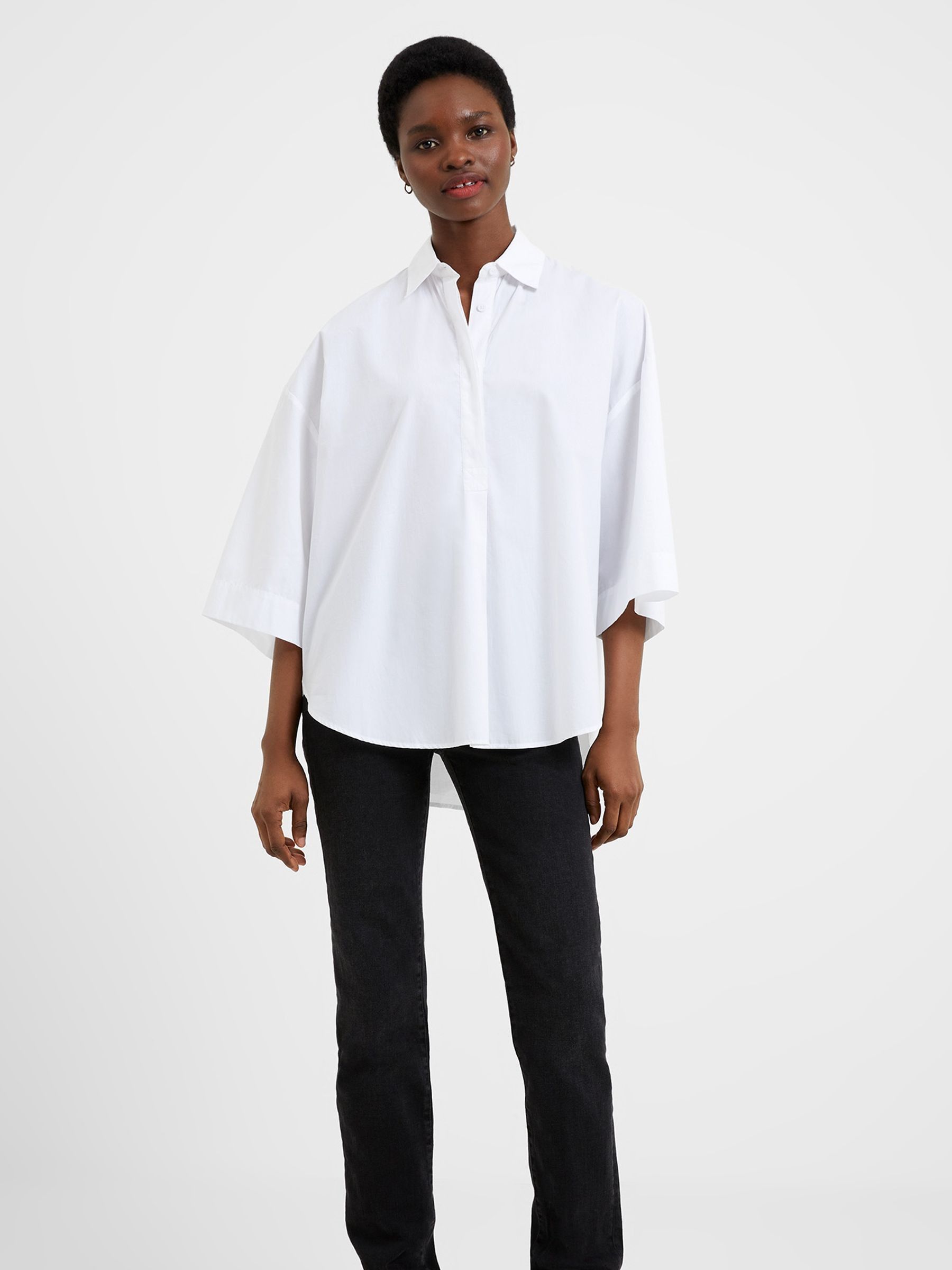 Buy French Connection White Rhodes Sust Poplin Short Sleeve Popover 100 ...