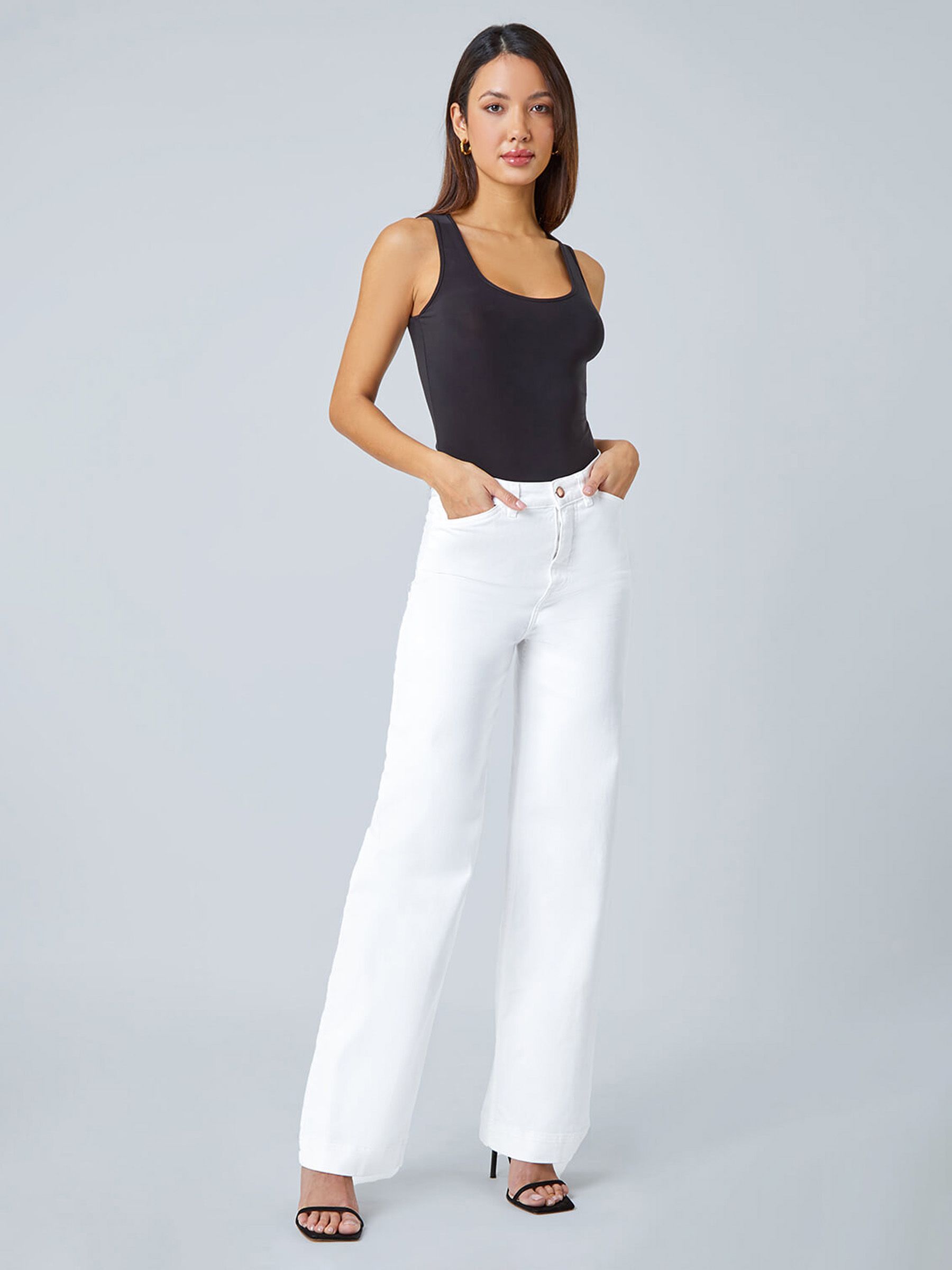 Buy Roman White Cotton Blend Wide Leg Stretch Jeans from the Next UK ...