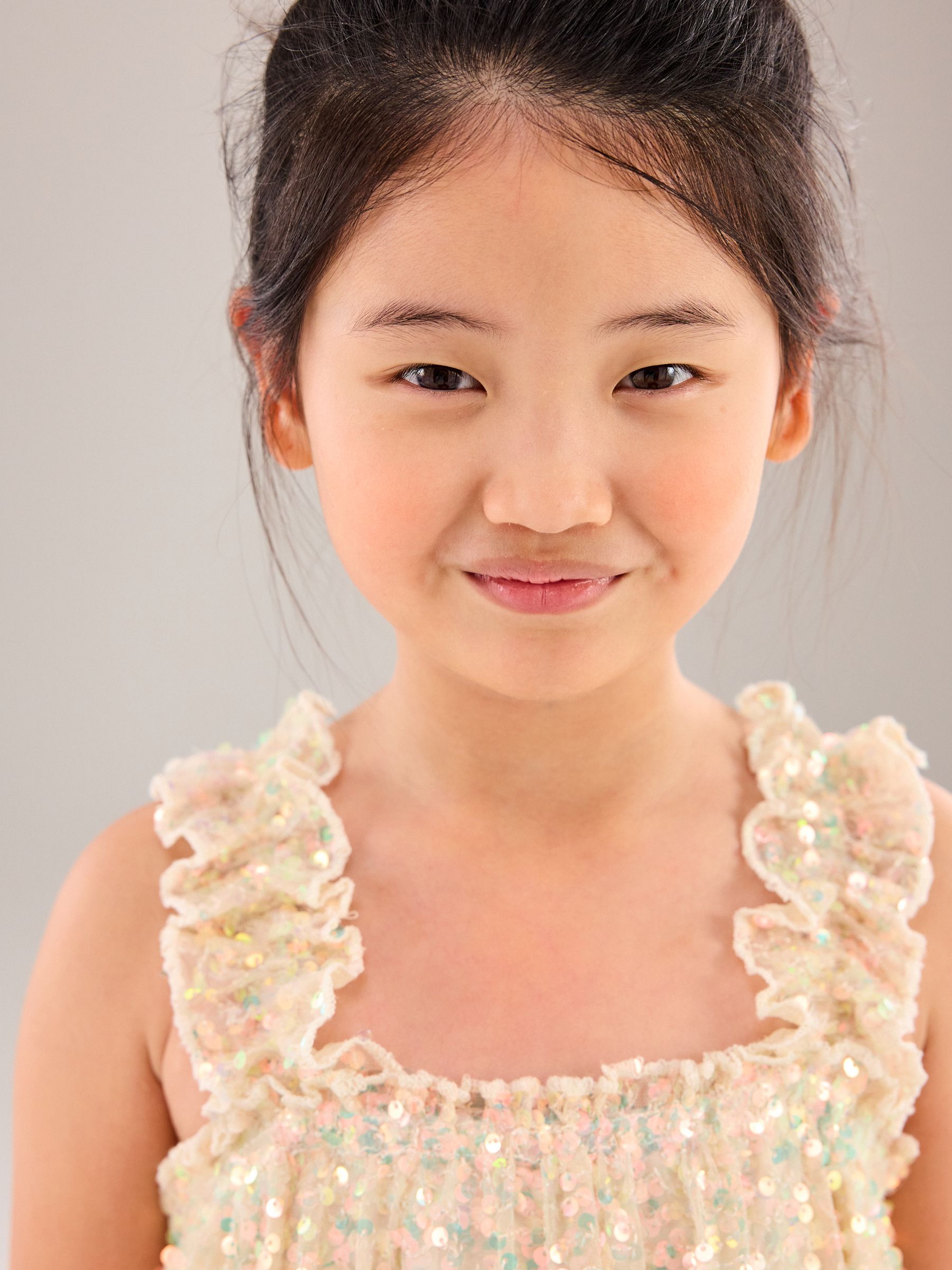 Buy Neutral/ Iridescent Sequin Gathered Strappy Party Dress (3-14yrs ...