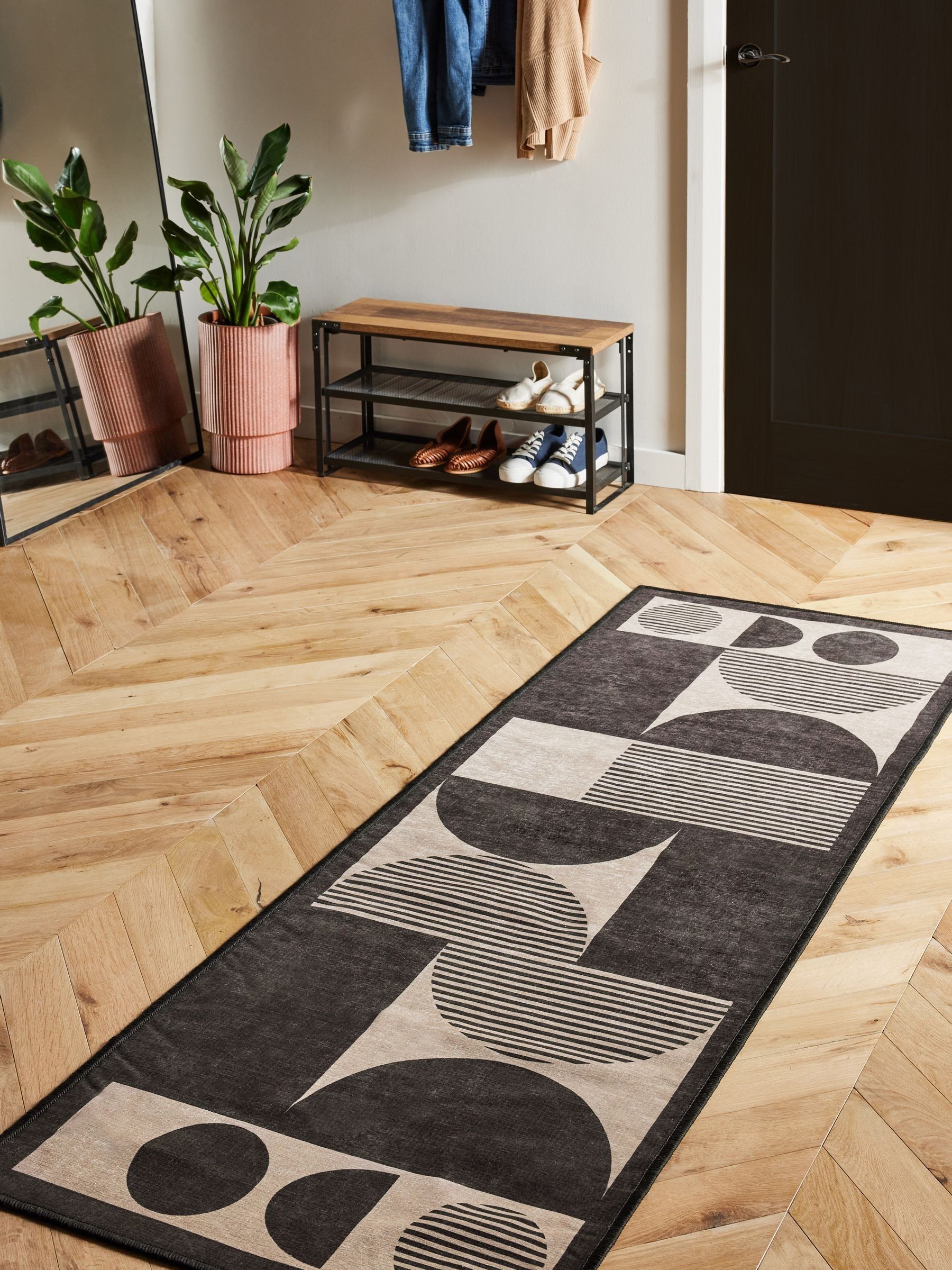 Buy Monochrome Washable Pebla Geometric Shapes Runner from the Next UK ...