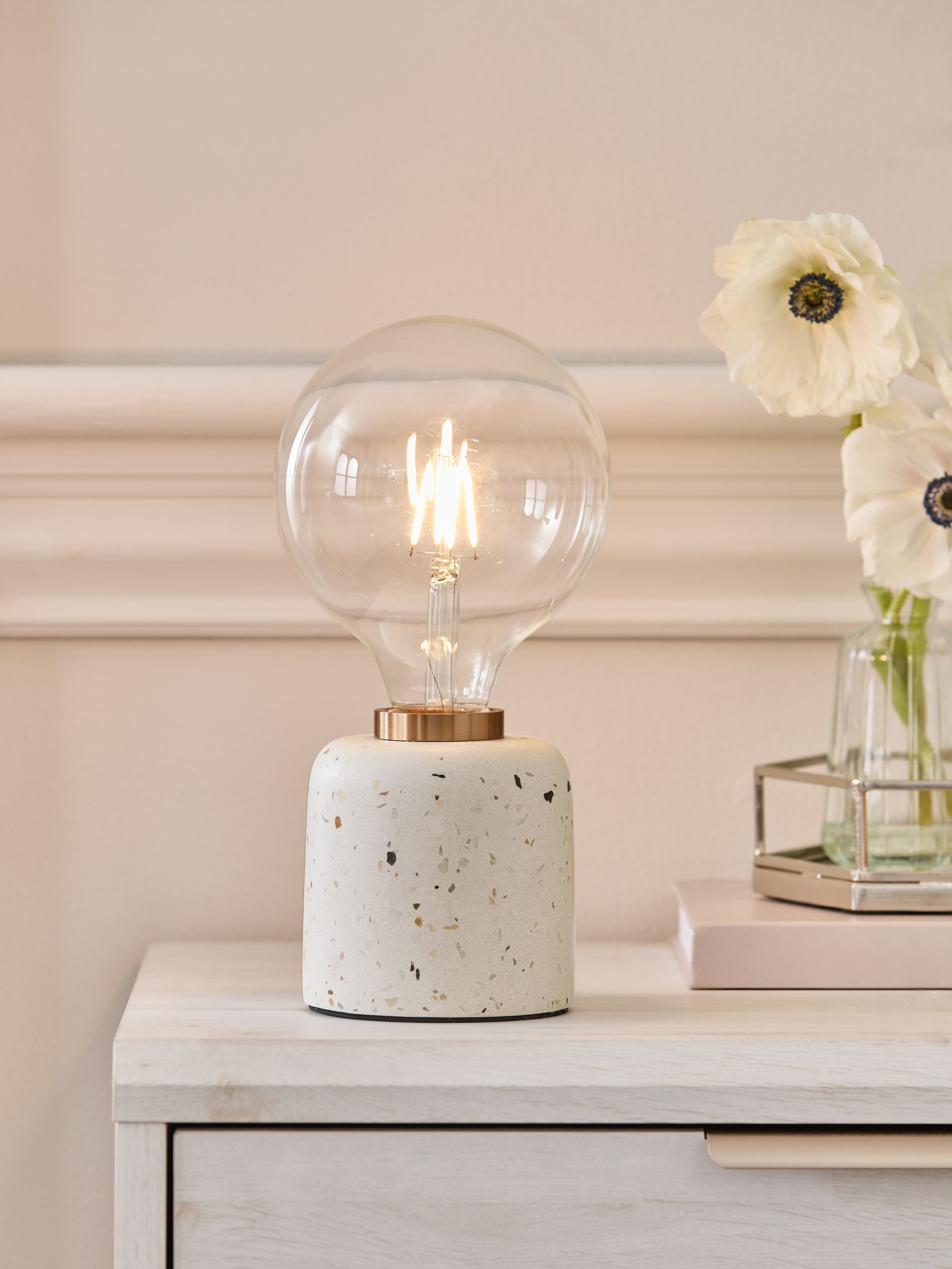Buy White Terrazzo Rechargeable Touch Wireless Table Lamp from the Next ...