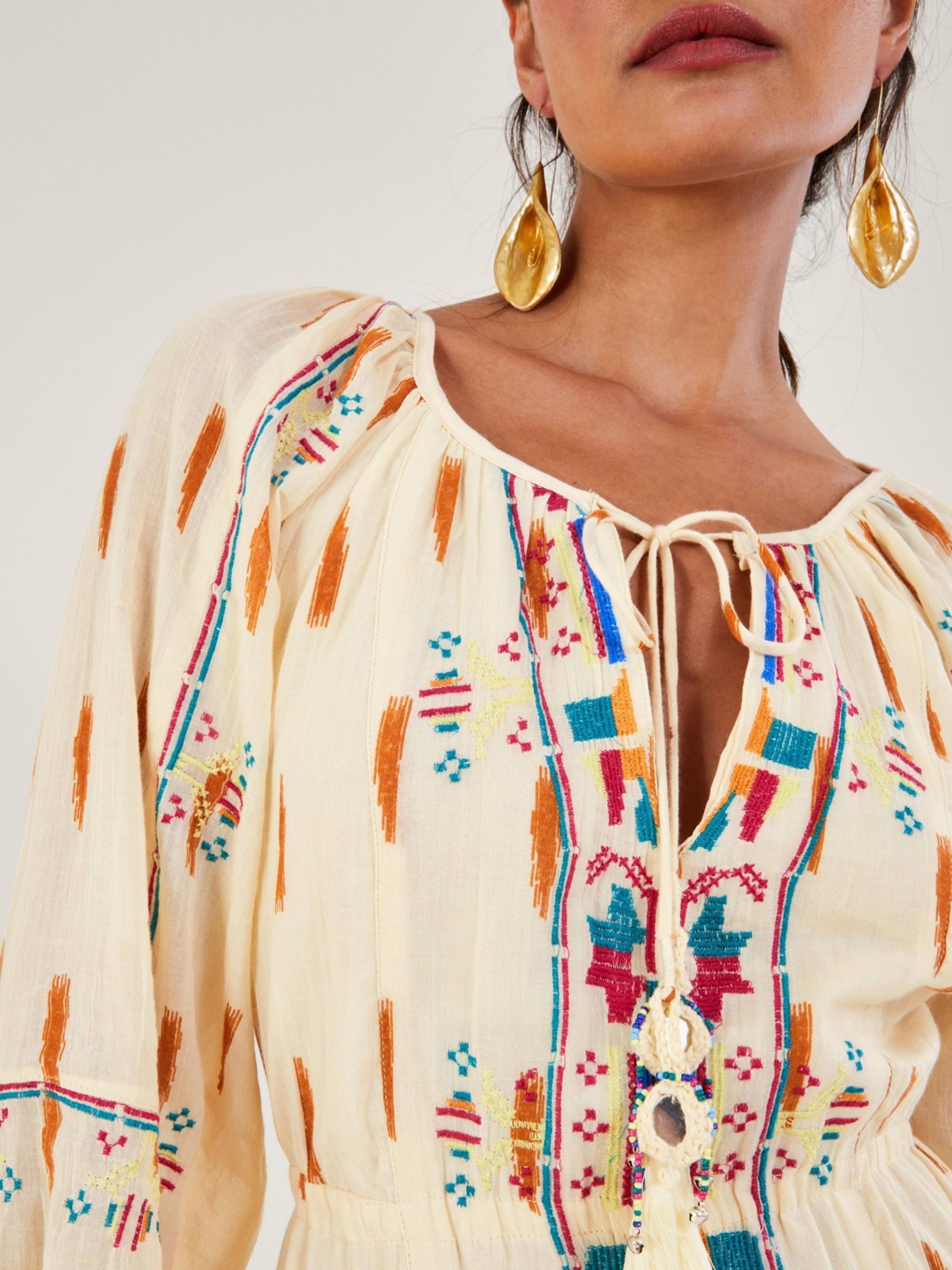 Buy Monsoon Natural 100% Cotton Aztec Style Print and Embroidered Short ...