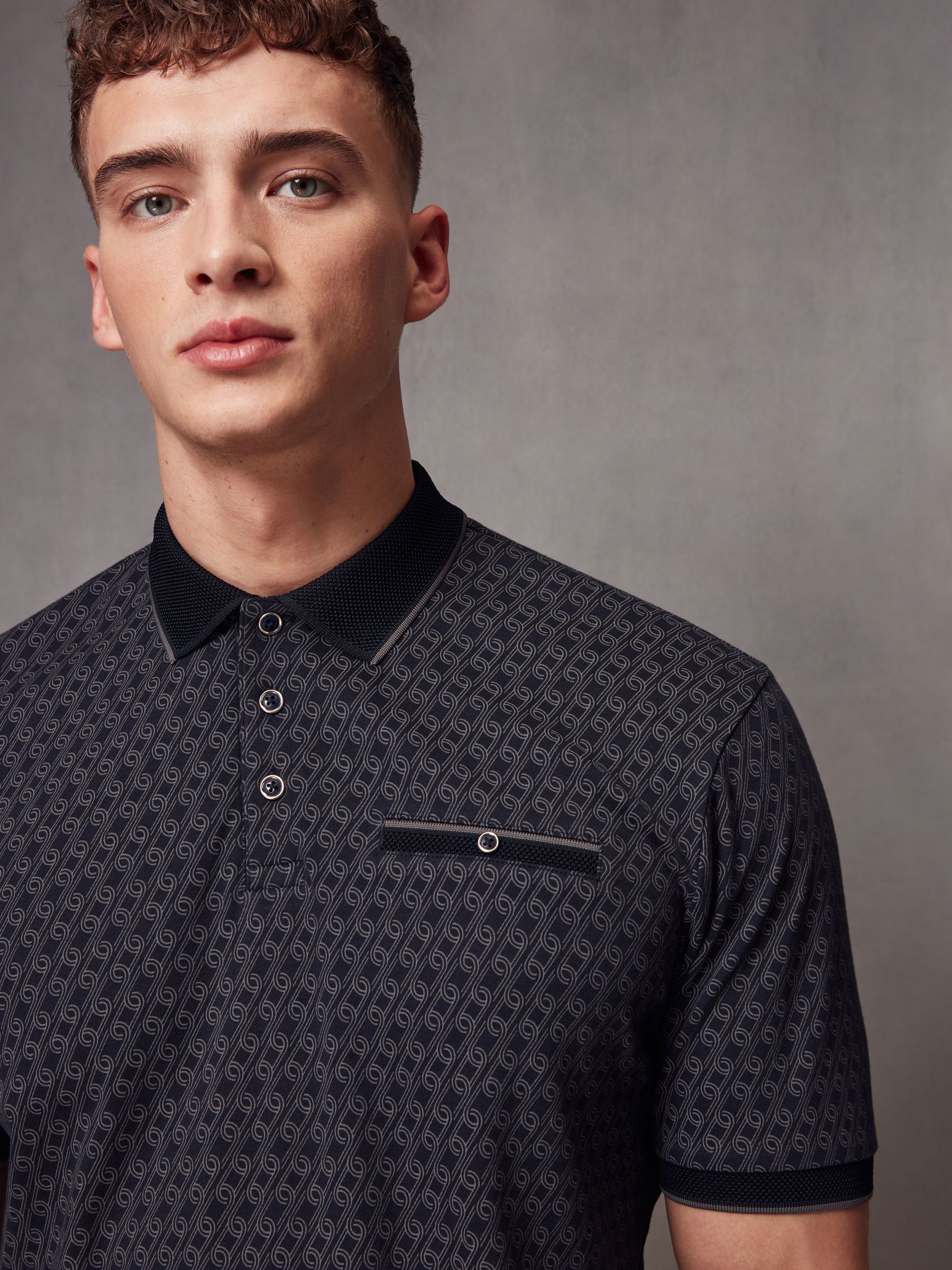 Buy Navy Blue Short Sleeve Print Polo Shirt from Next Saudi Arabia