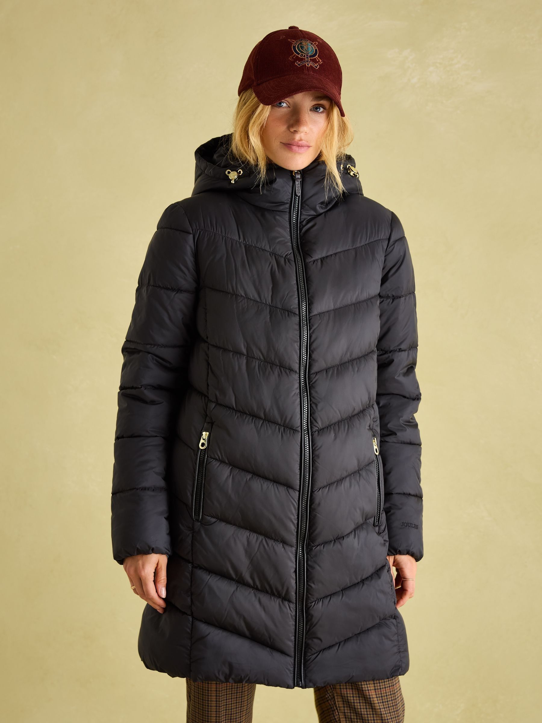 Buy Joules Moorsdale Black Mid Length Showerproof Padded Coat from the ...