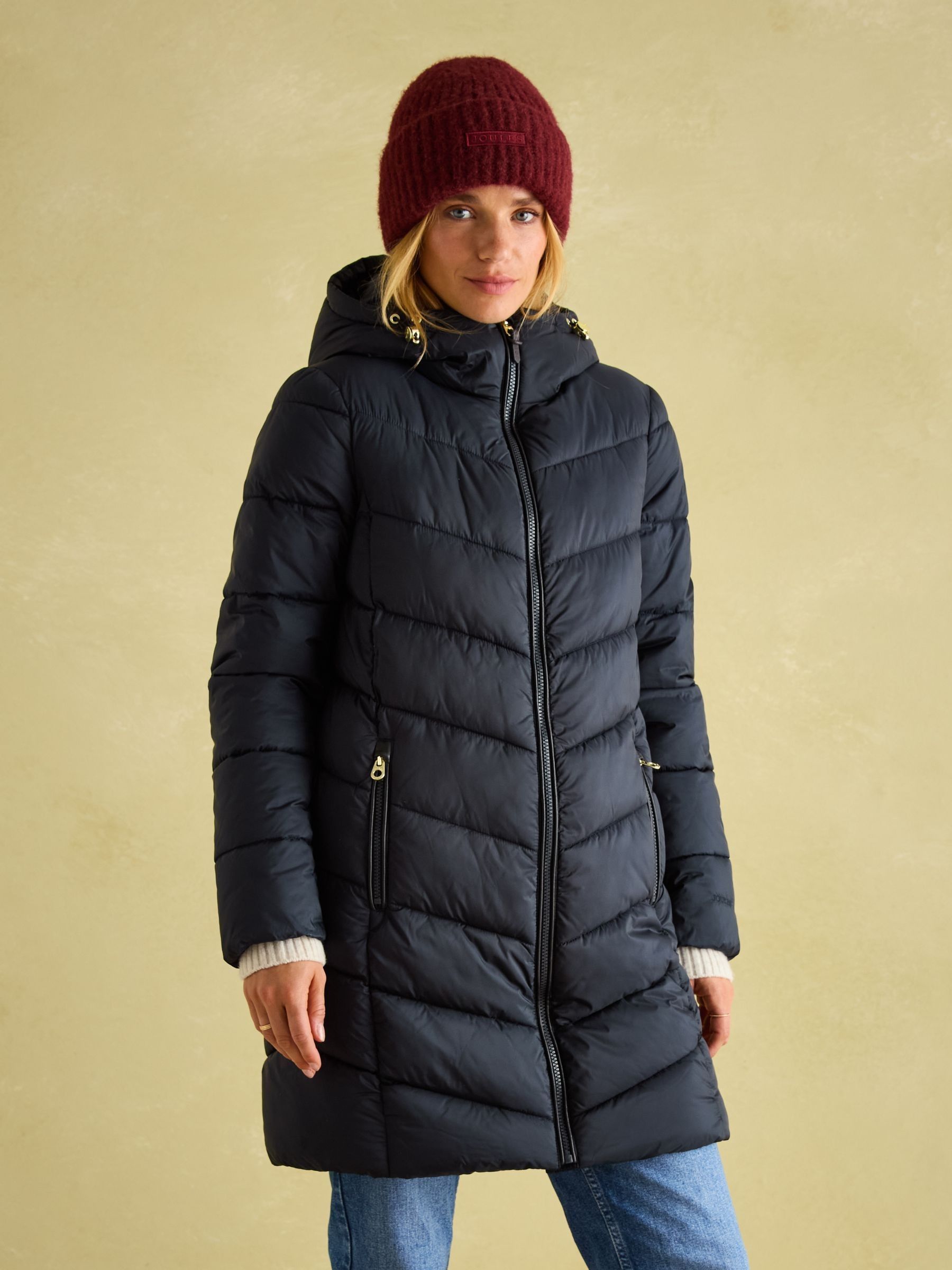 Buy Joules Moorsdale Navy Mid Length Showerproof Padded Coat from the ...