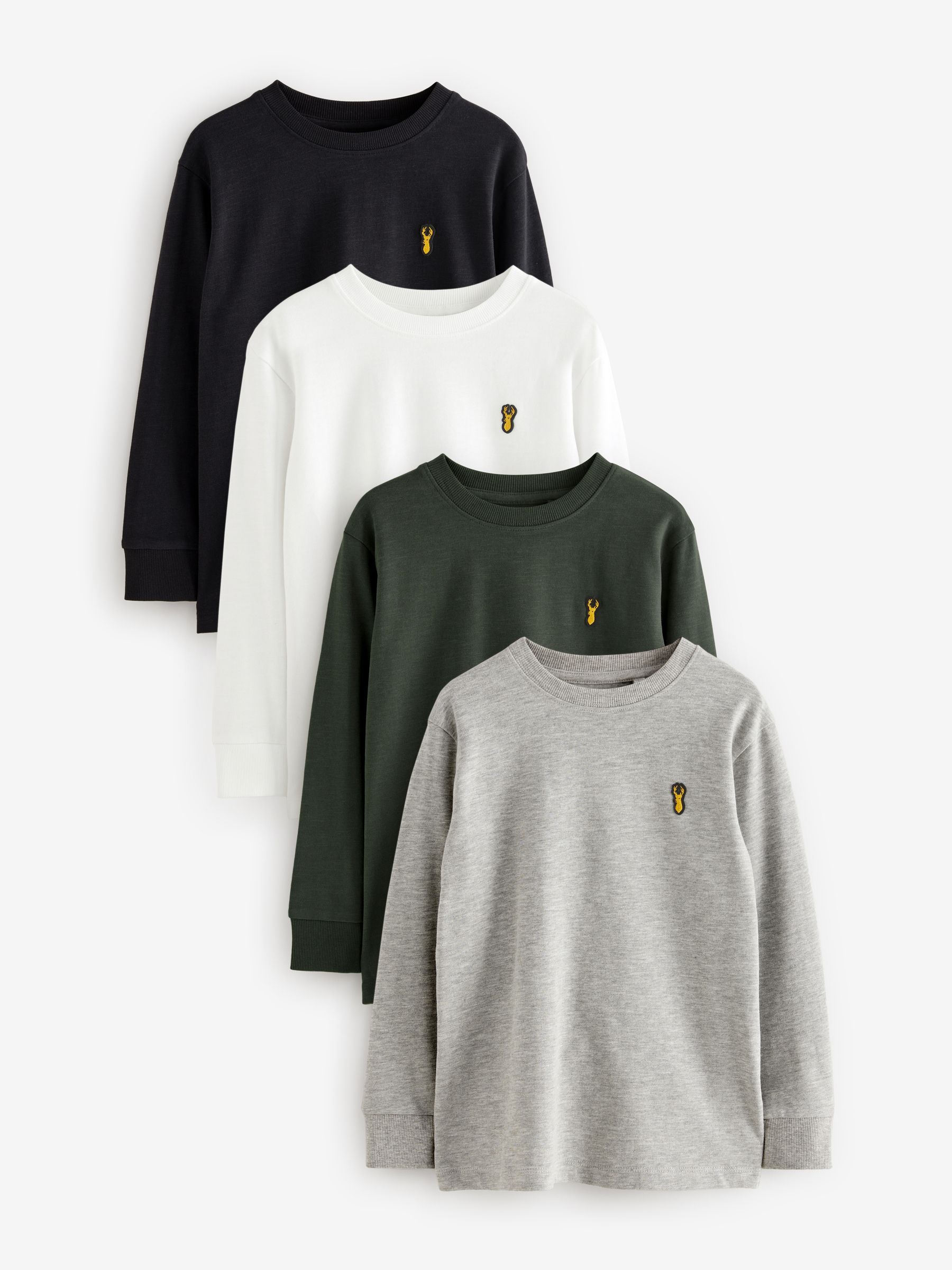 Buy Black/White/Grey Stag Logo Long Sleeve Cosy T-Shirts 4 Pack (3 ...