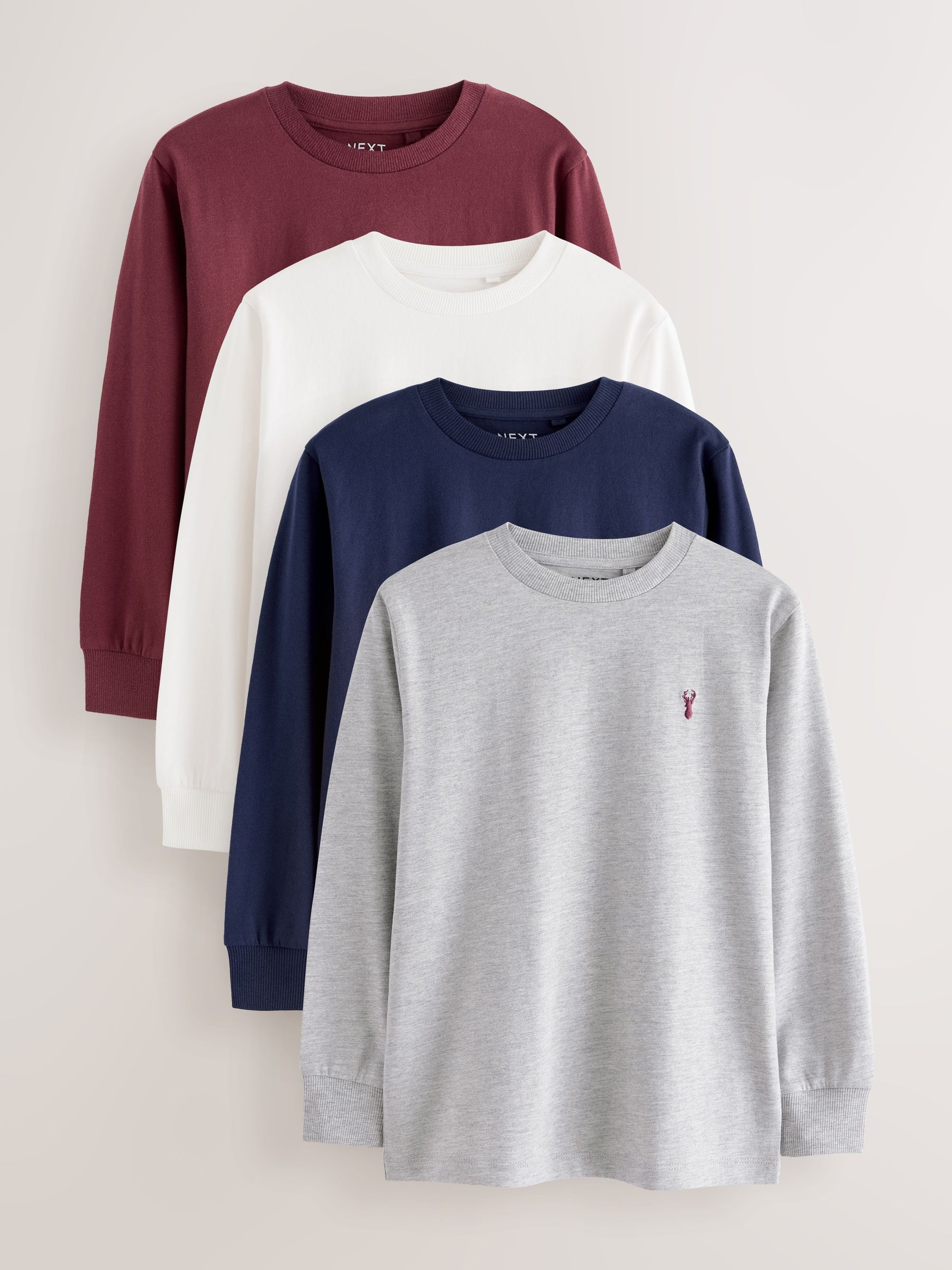 Buy Berry Red/Grey/White/Blue Stag Logo Long Sleeve Cosy T-Shirts 4 ...
