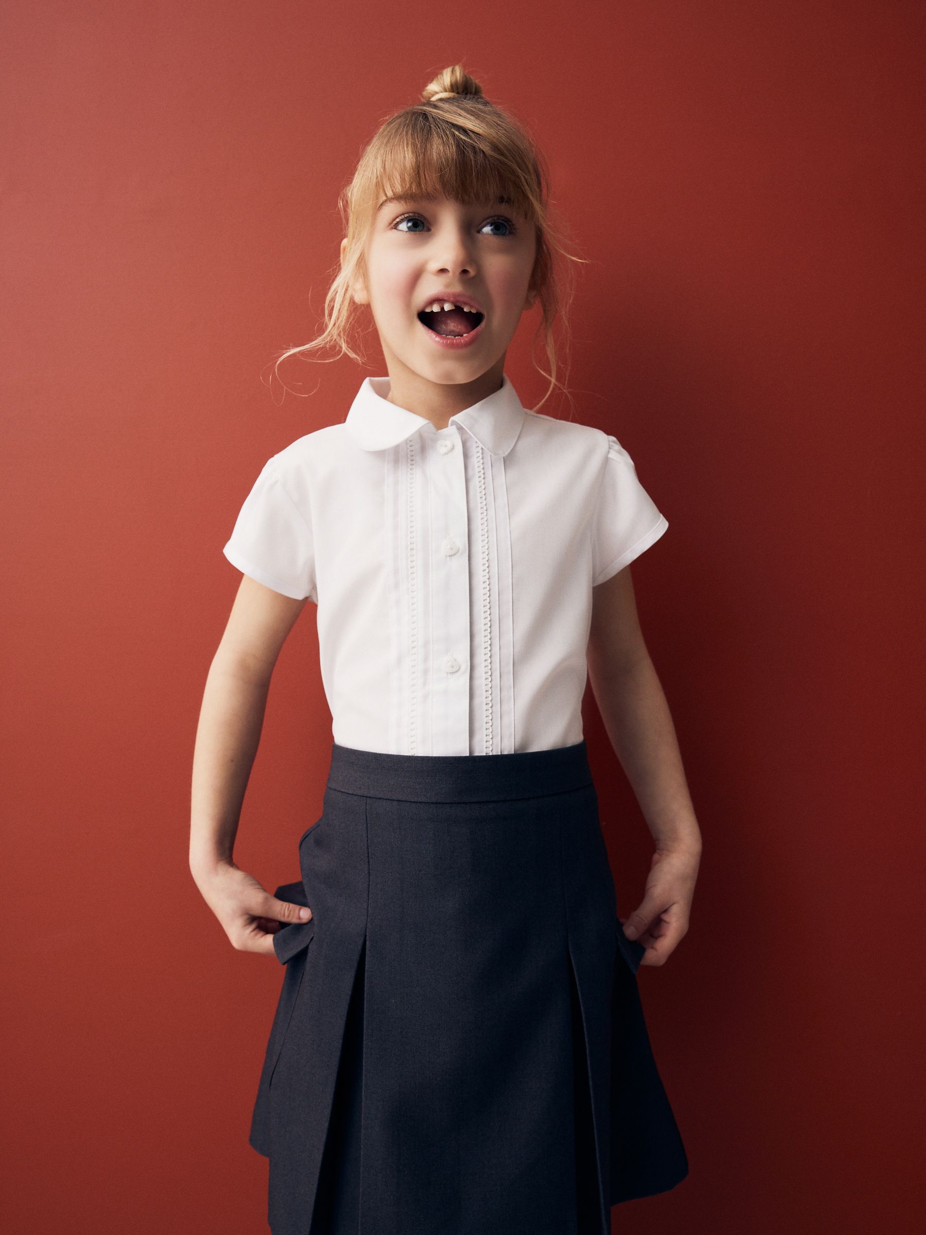 Buy White Regular Fit Puff Sleeve Lace Trim School Blouse (3-14yrs ...