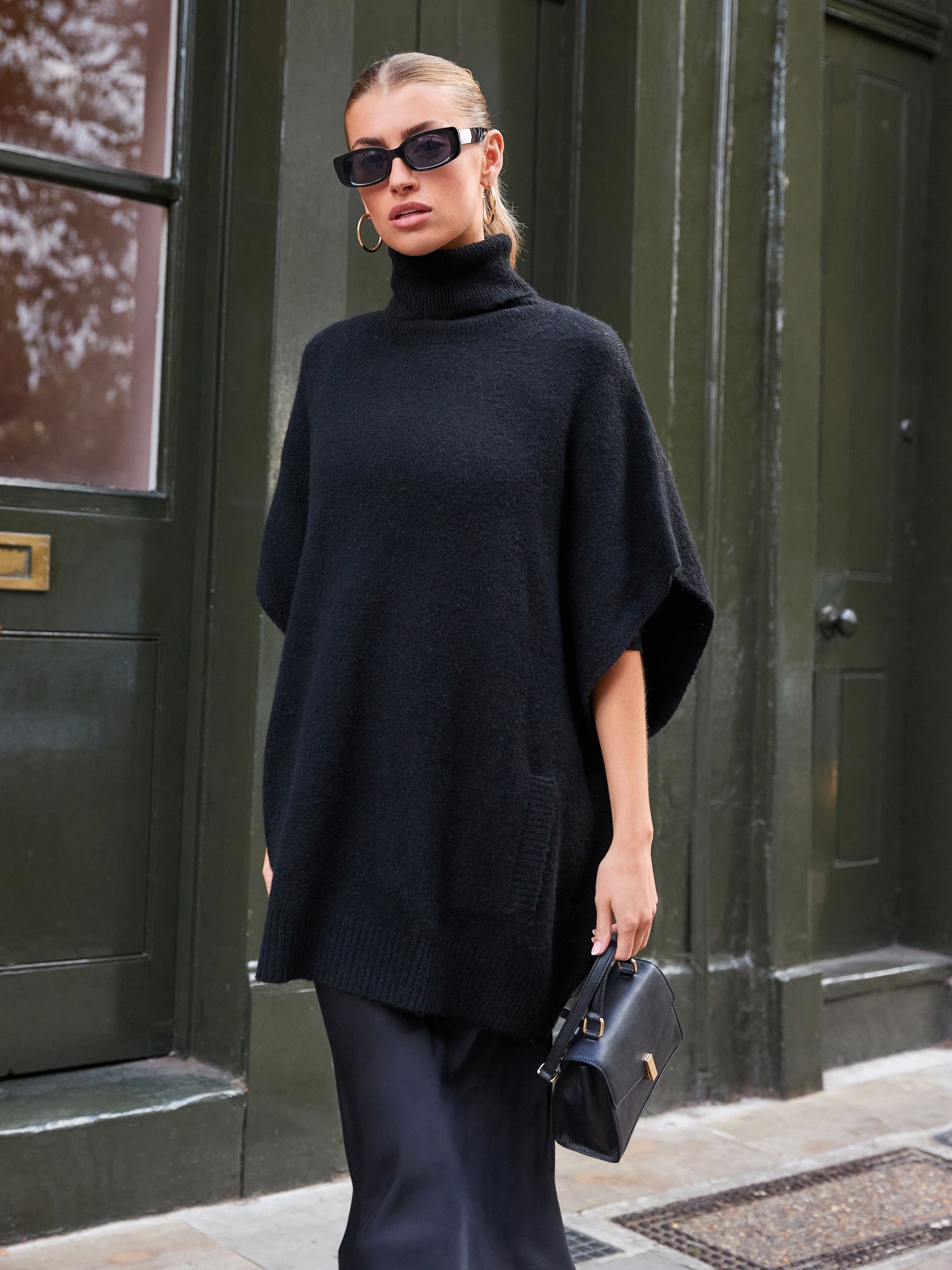 Buy Black Neppy Roll Neck Poncho Jumper from the Next UK online shop