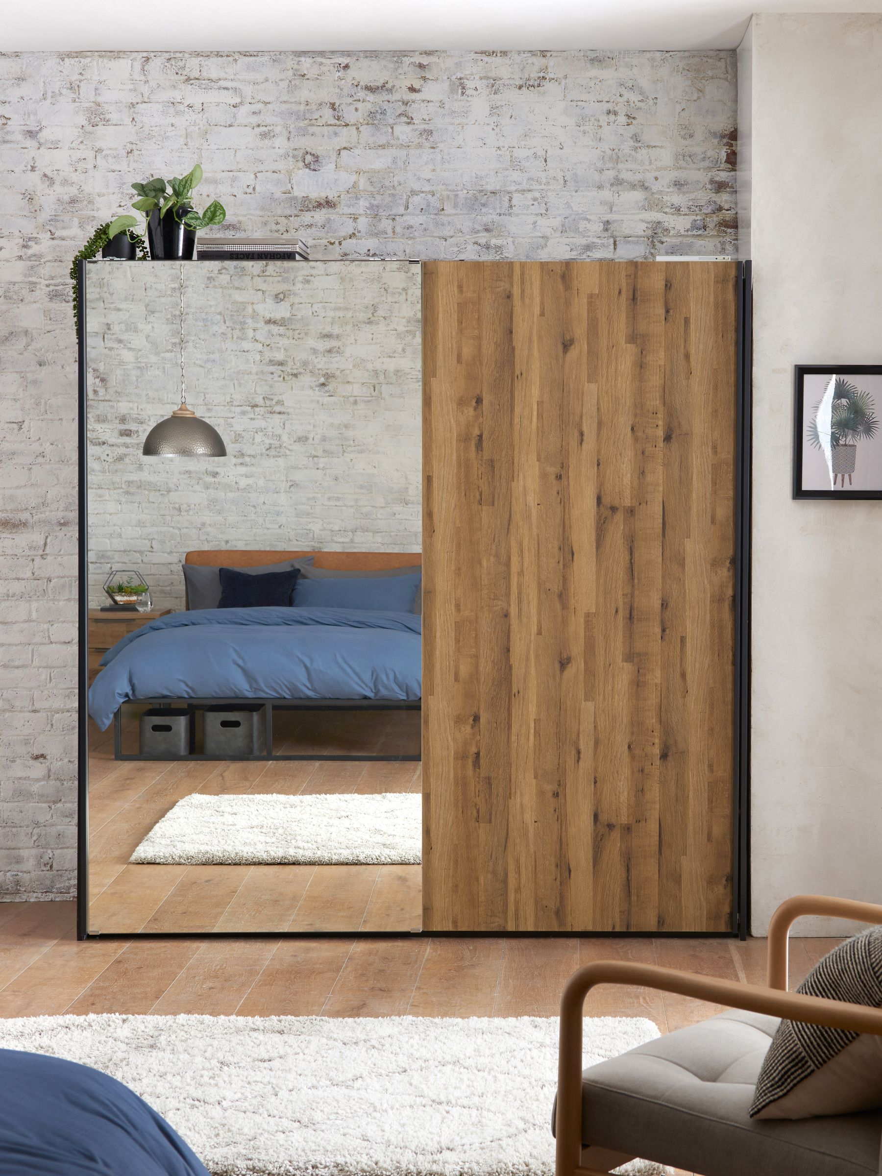 Buy Dark Bronx Oak 2m Sliding Effect Semi Fitted Mirrored Wardrobe from ...