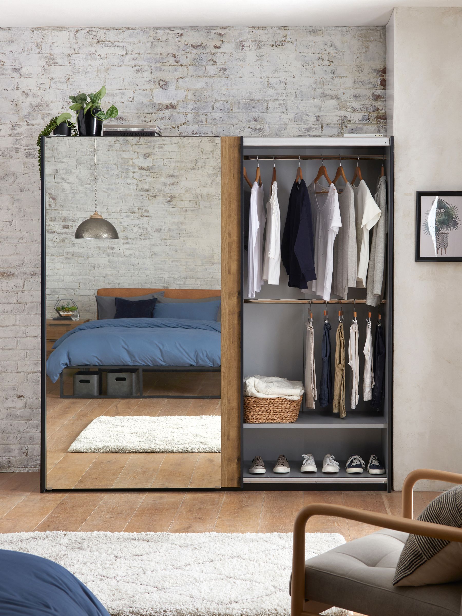 Buy Dark Bronx Oak 2m Sliding Effect Semi Fitted Mirrored Wardrobe from ...