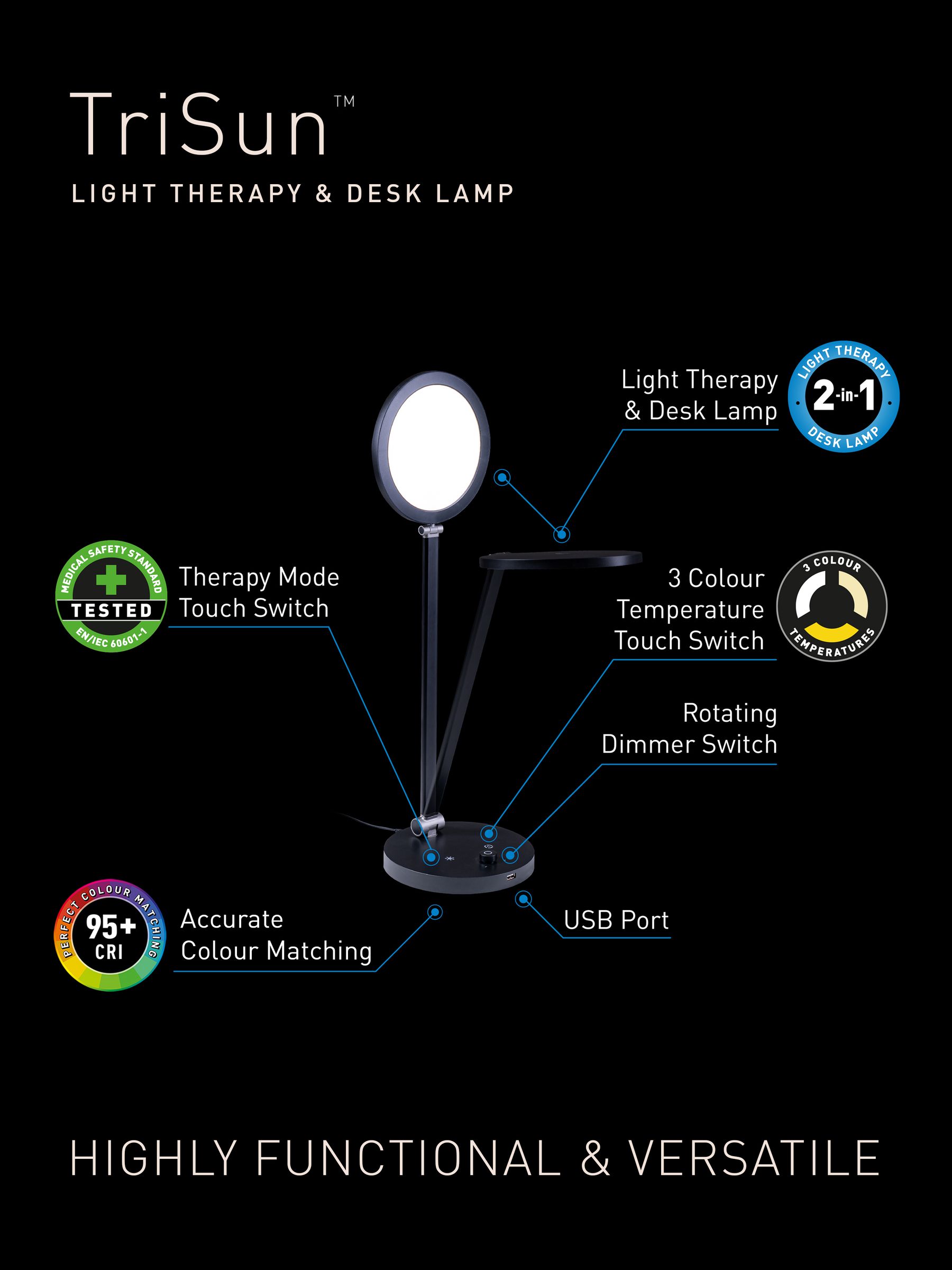 Buy Daylight Company Black TriSun 2in1 SAD Therapy & Desk Lamp from the ...