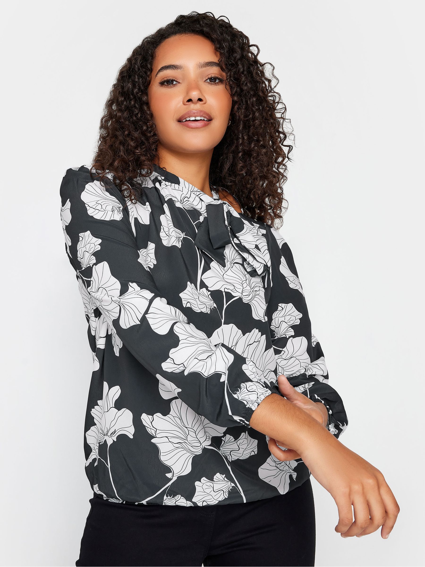 Buy M&Co Black Bow Neck Bubble Hem Blouse from the Next UK online shop