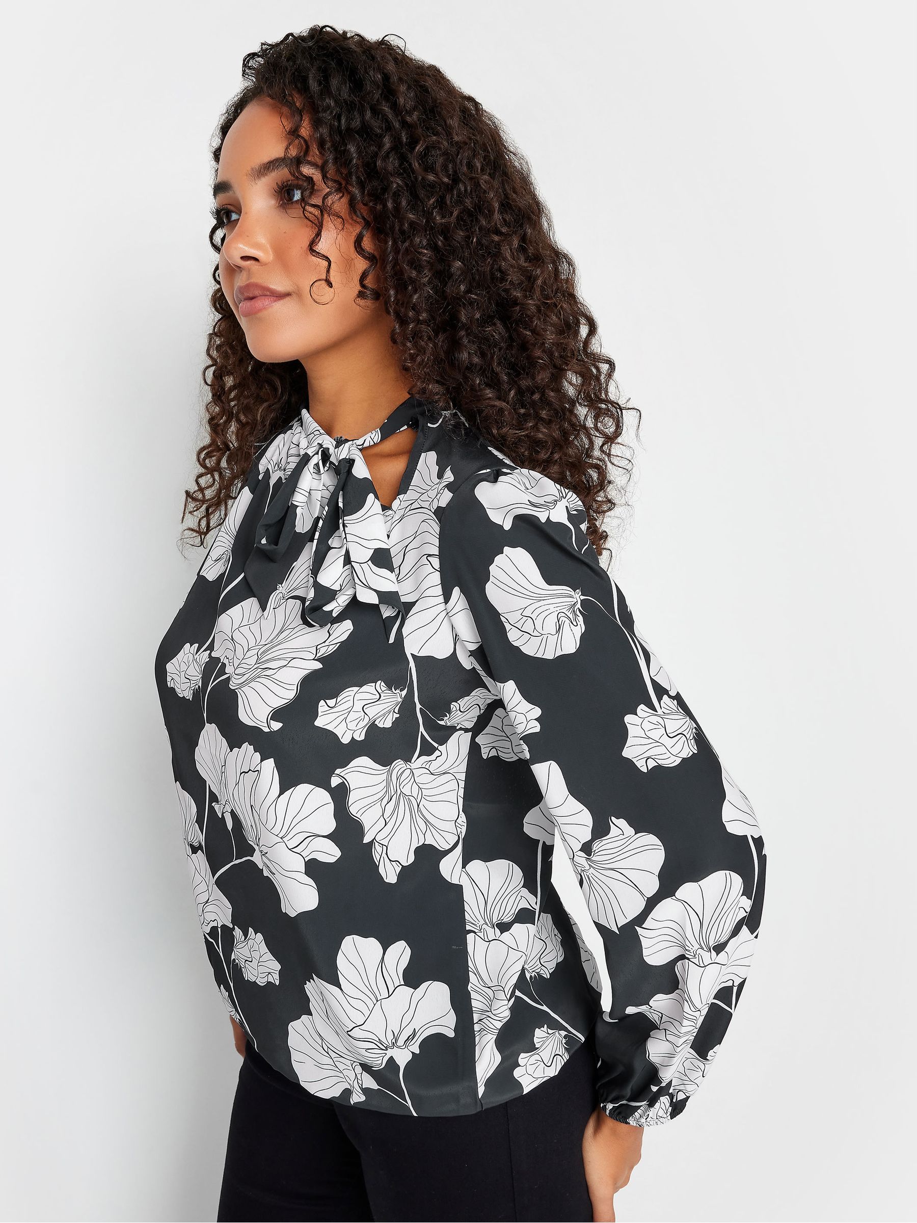 Buy M&Co Black Bow Neck Bubble Hem Blouse from the Next UK online shop