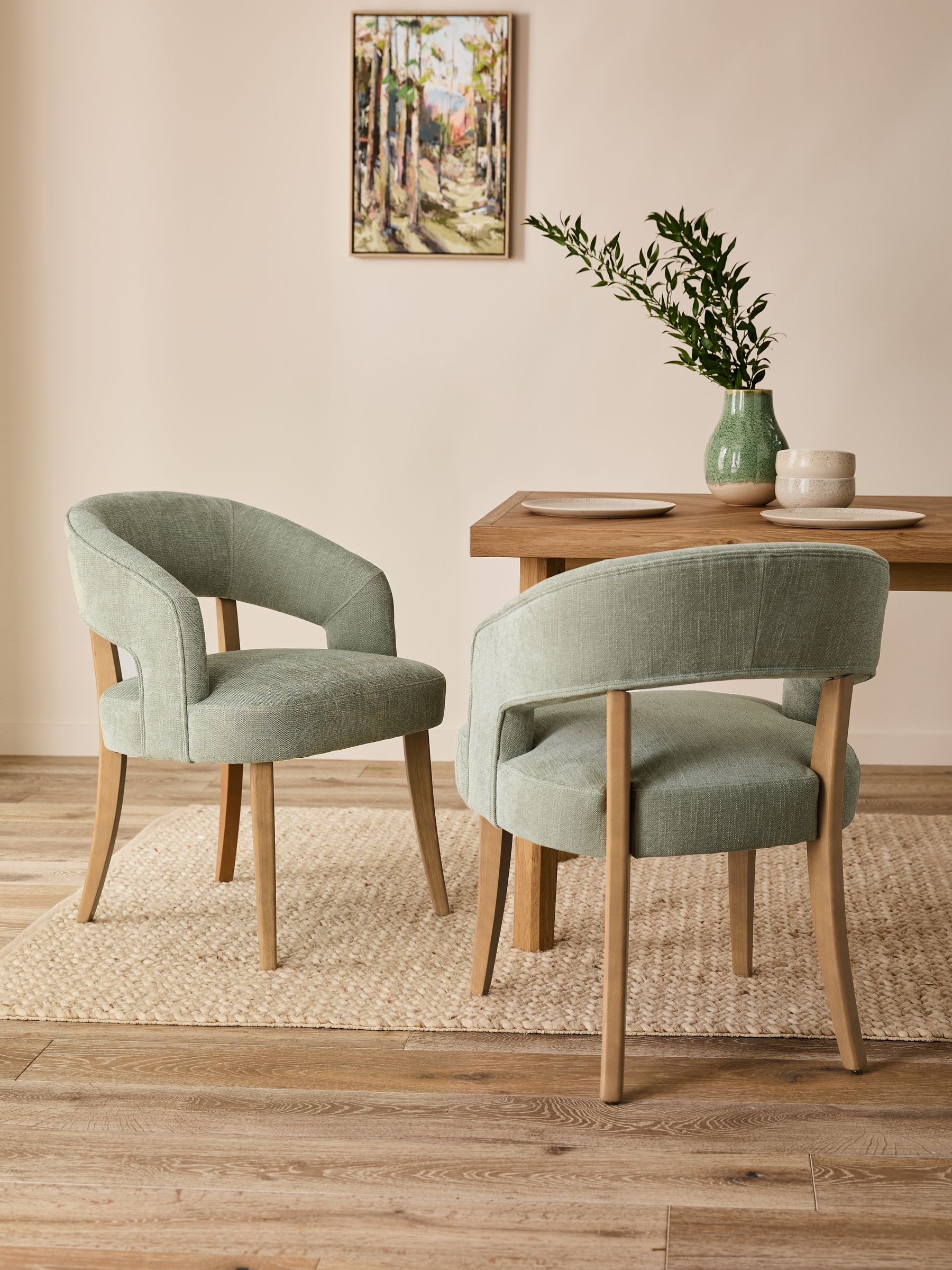 Buy Set of 2 Soft Texture Sage Green Remi Light Wood Leg Dining Chairs ...