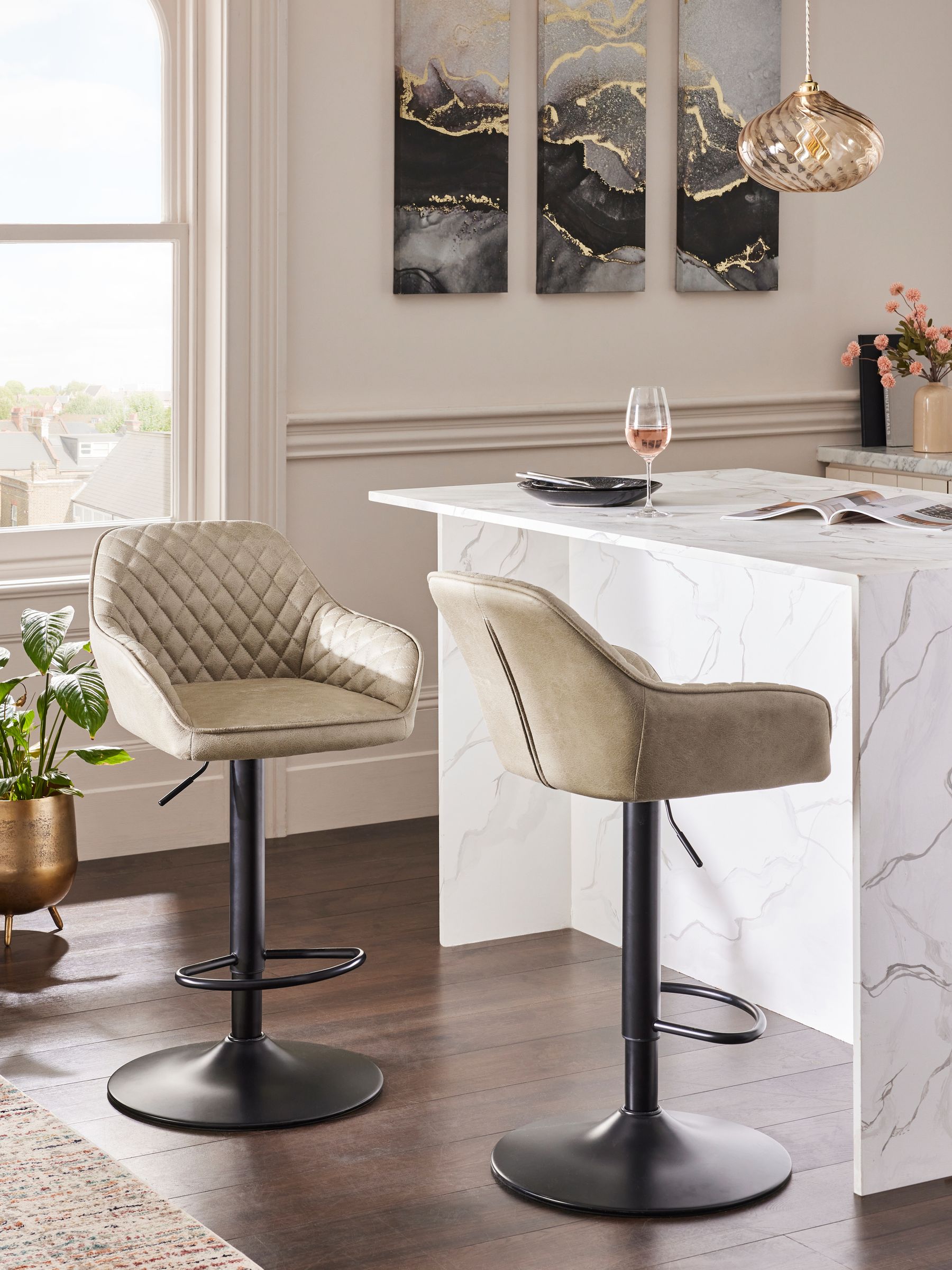 Buy Monza Faux Leather Mink Hamilton Quilted Kitchen Bar Stool from the Next UK online shop