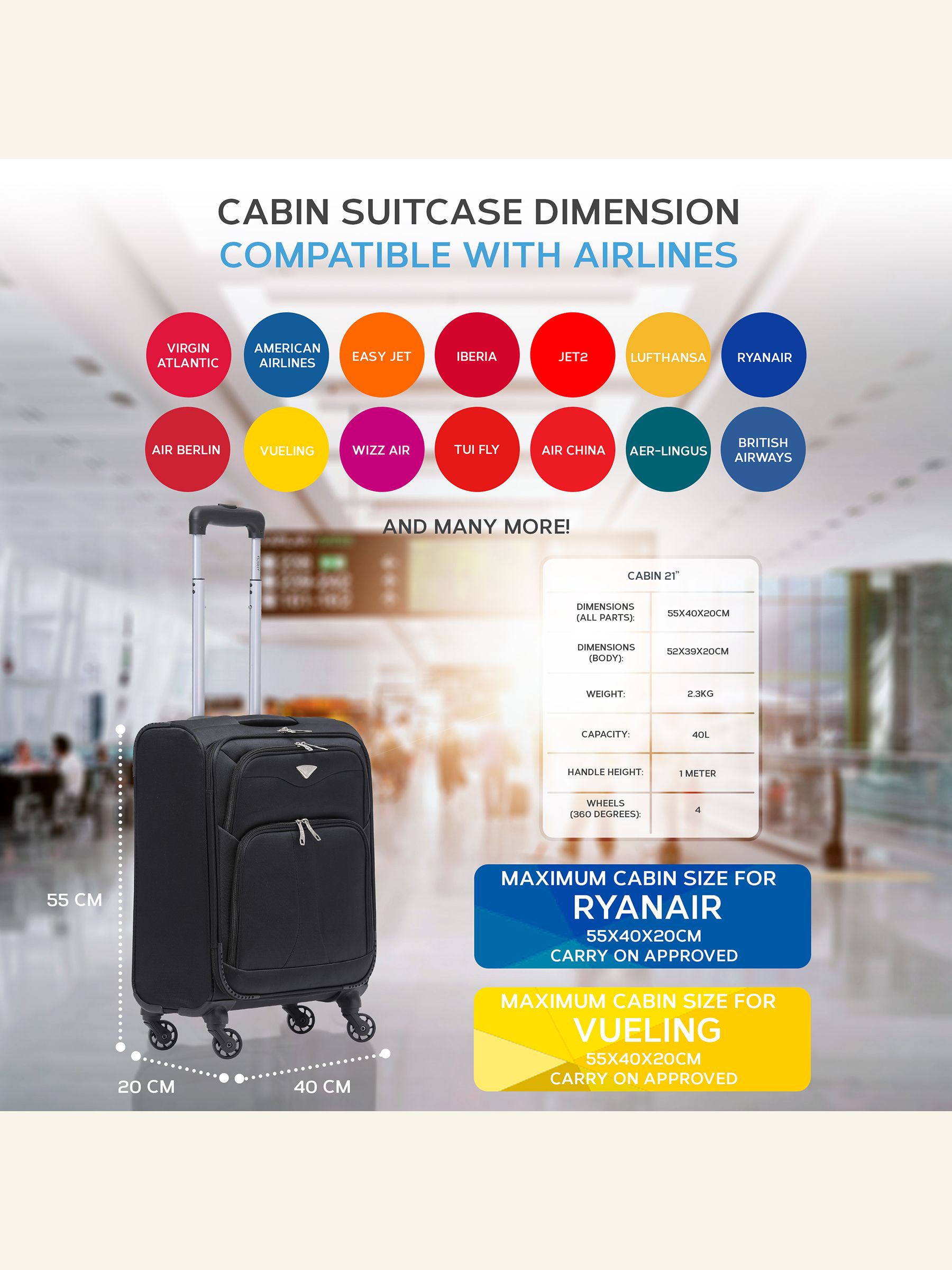 Buy Flight Knight 55x40x20cm Ryanair Priority Soft Case Cabin Carry On ...