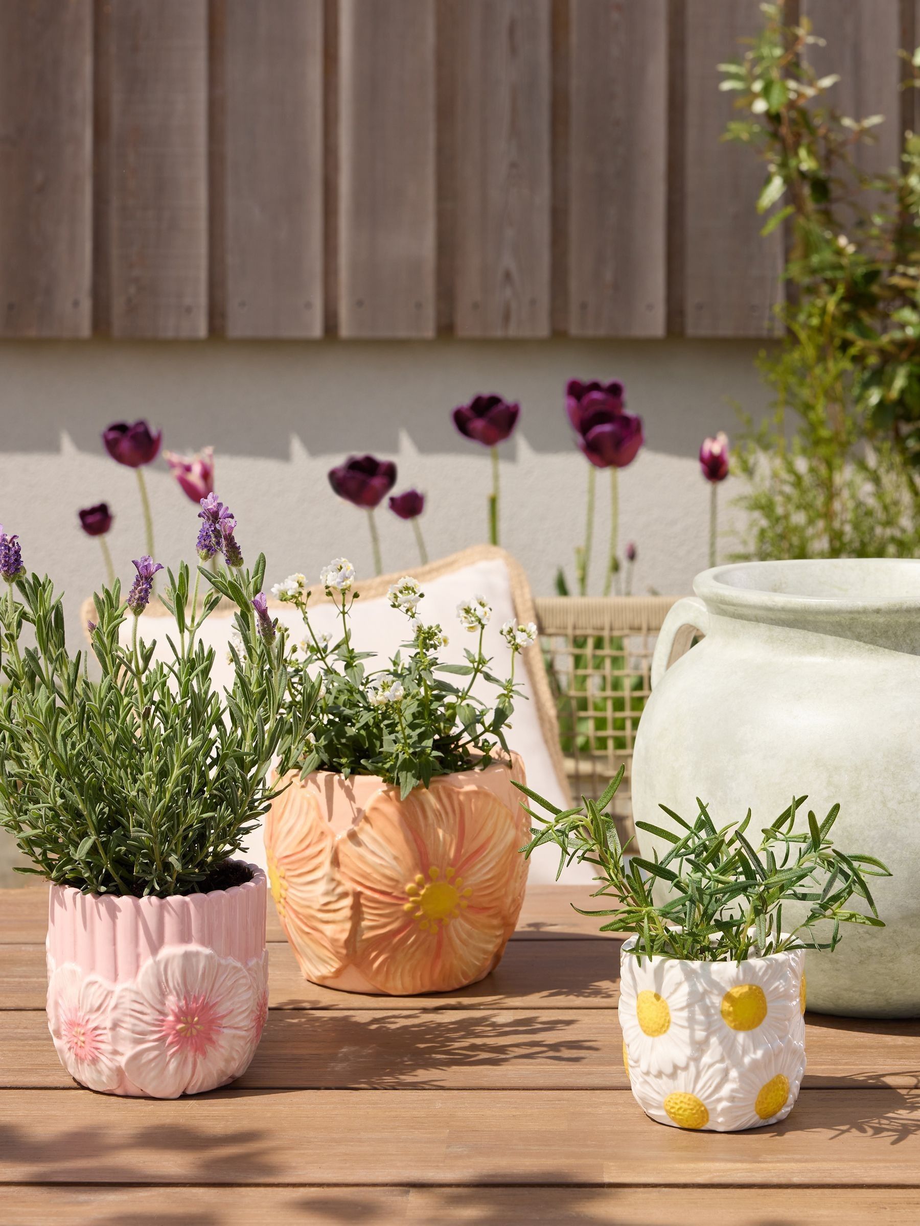 Buy Pink Outdoor Ceramic Floral Plant Pot Set of 3 from the Next UK ...