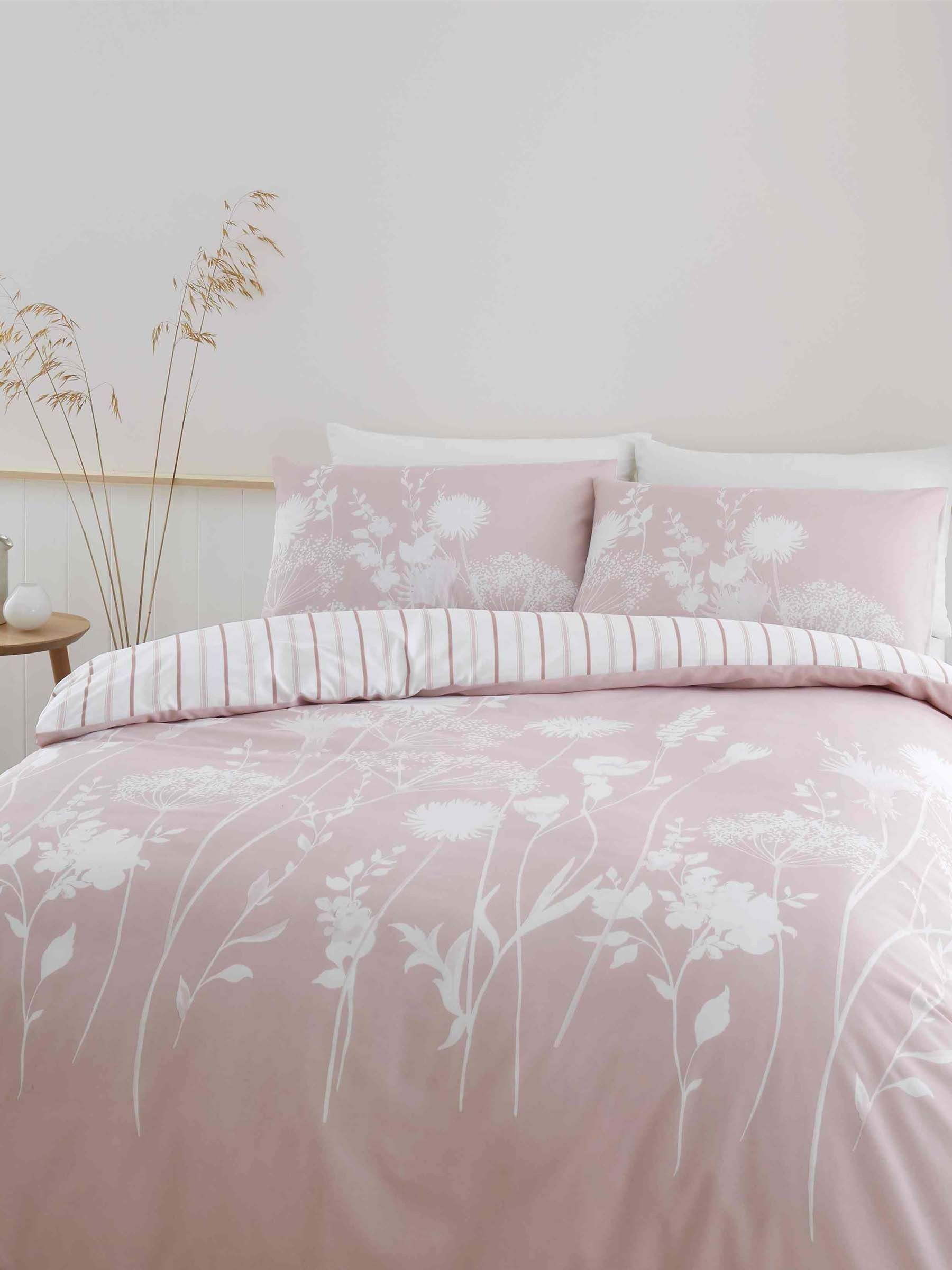 Buy Catherine Lansfield Blush Pink Meadowsweet Floral Reversible Duvet ...
