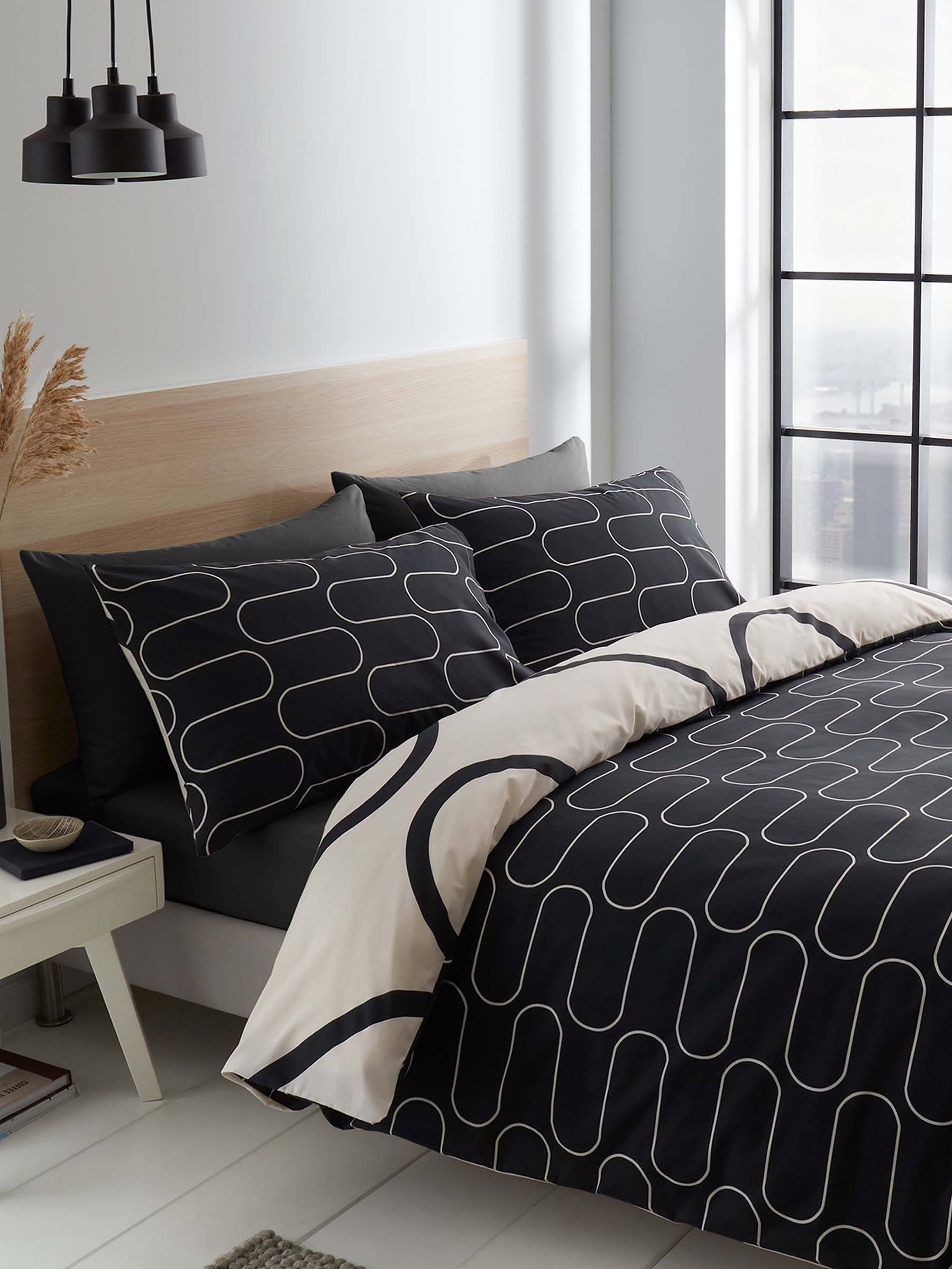 Buy Catherine Lansfield Natural Linear Curve Geo Duvet Cover Set from ...