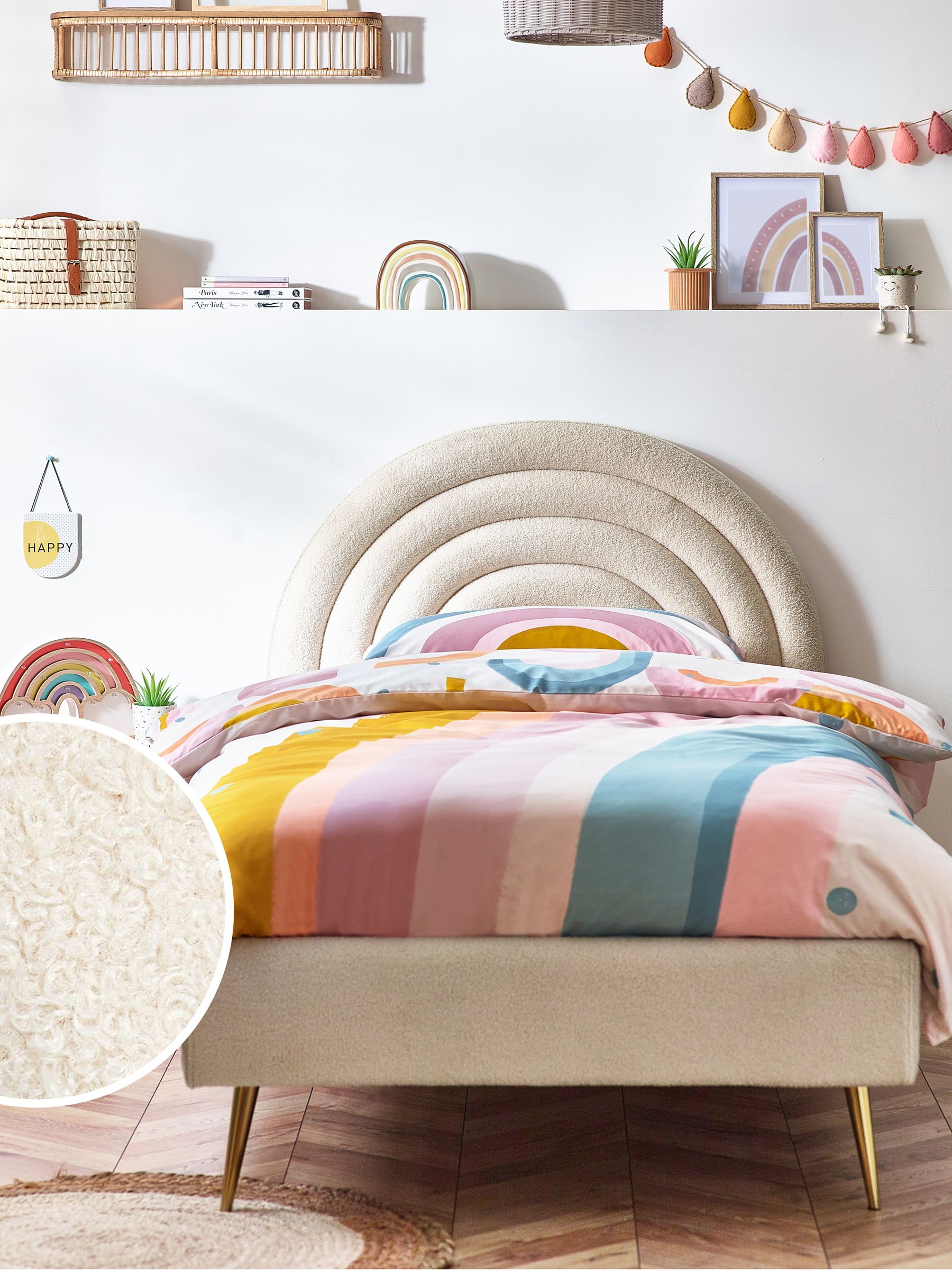 Buy Soft Cosy Bouclé Ivory Kids Rainbow Upholstered Standard Bed from ...