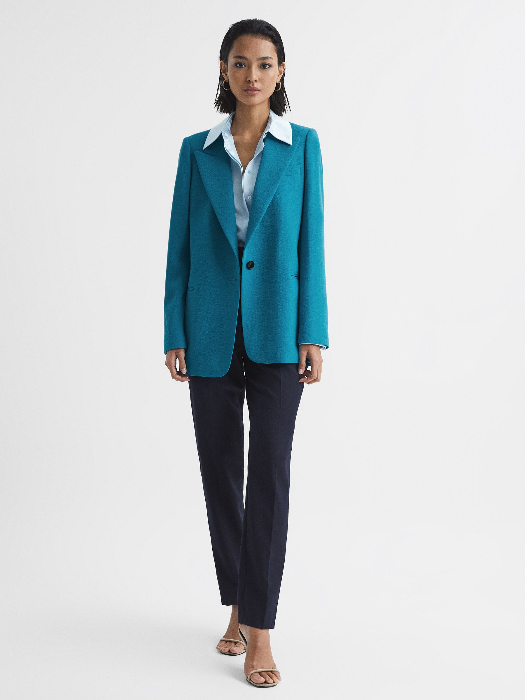 Buy Reiss Turquoise Blake Slim Fit Single Breasted 100% Wool Blazer ...