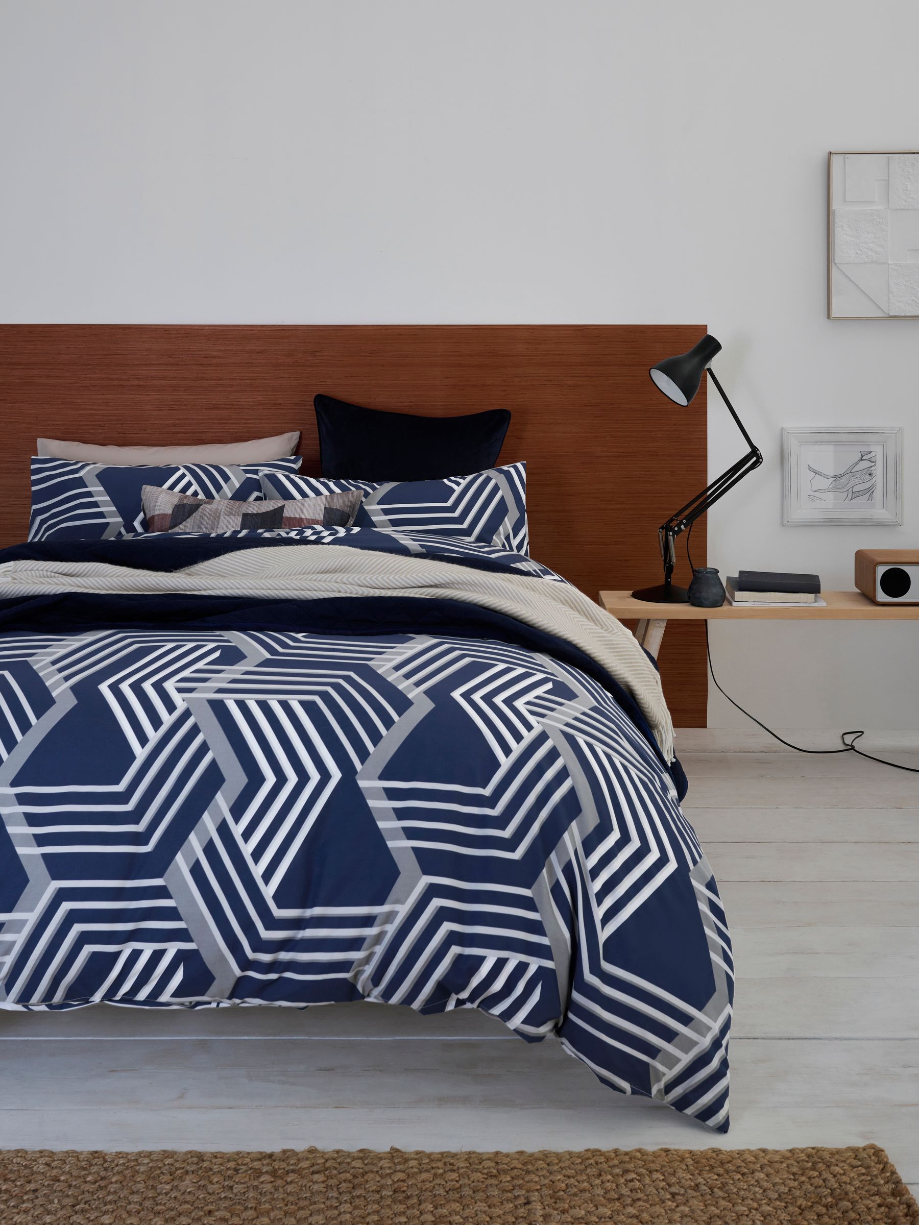 Buy 2 Pack Blue/Grey Geo Reversible Duvet Covers and Pillowcases Set ...