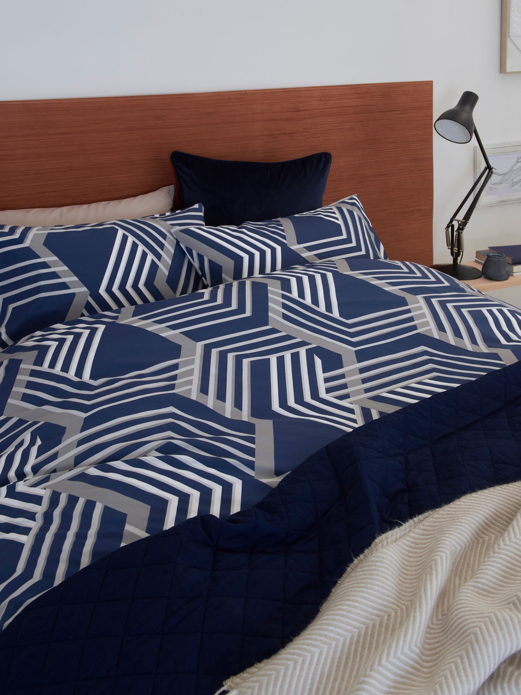 Buy 2 Pack Blue/Grey Geo Reversible Duvet Covers and Pillowcases Set ...