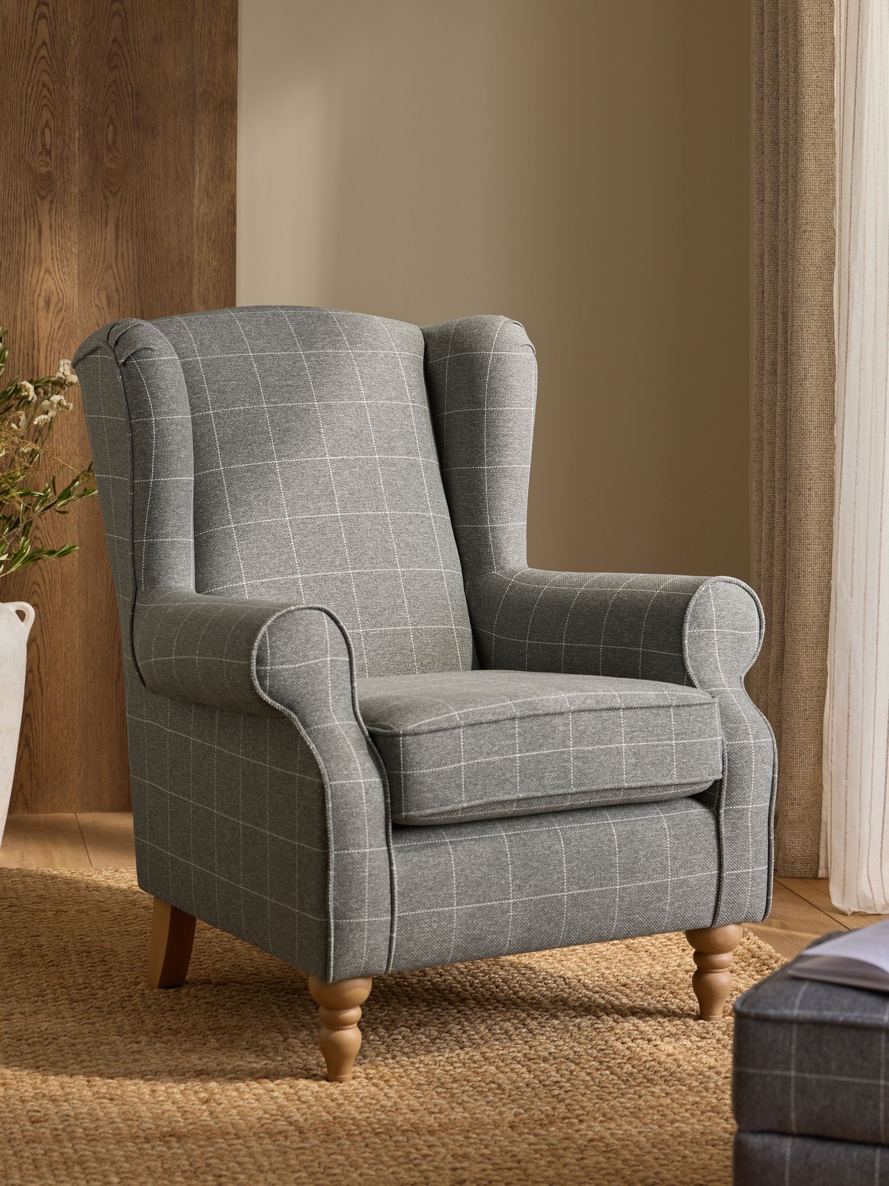 Buy Tweedy Check Lawson Mid Grey Sherlock Highback Armchair from Next ...