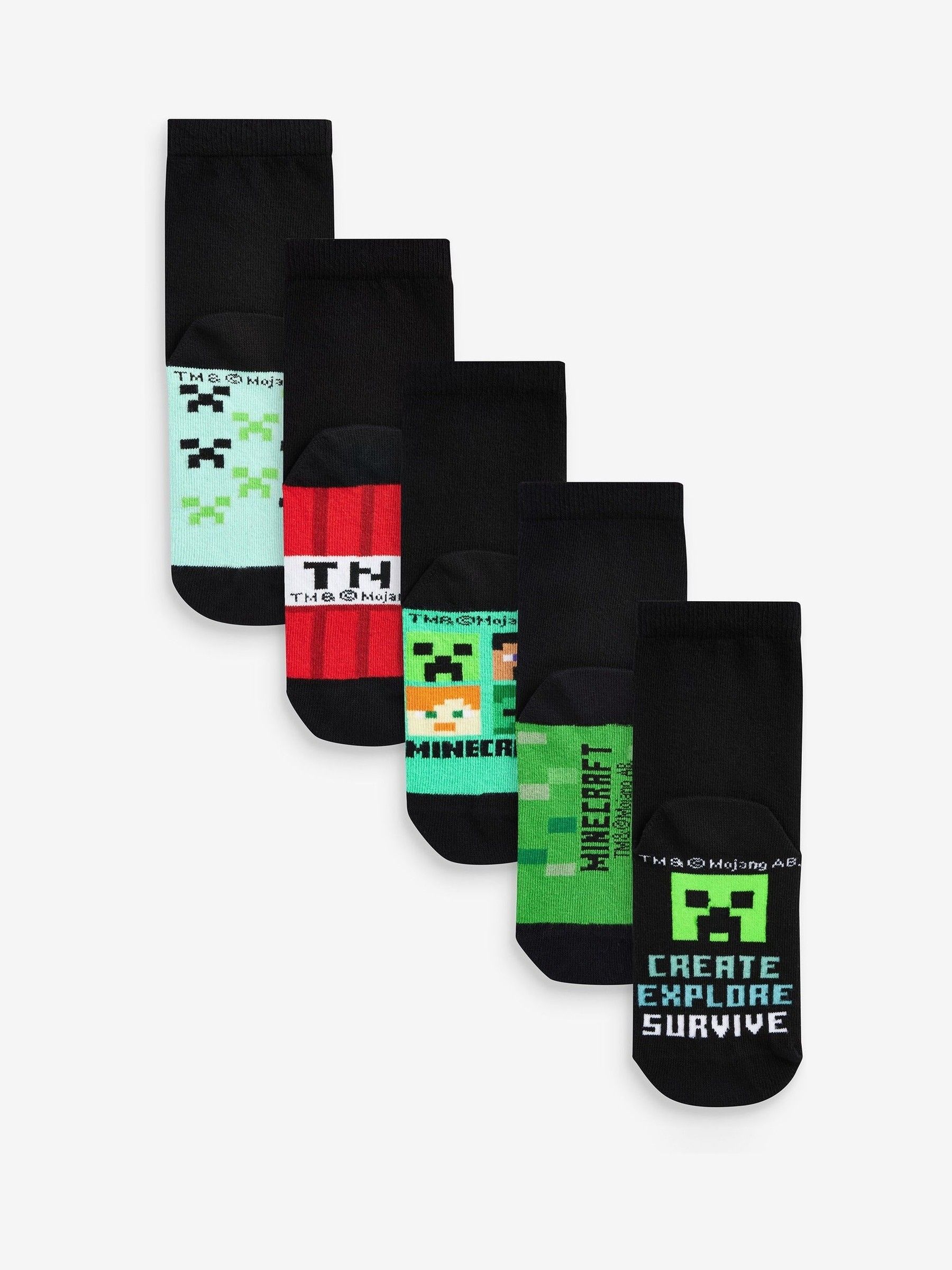 Buy Minecraft Black 5 Pack Cotton Rich Socks from the Next UK online shop