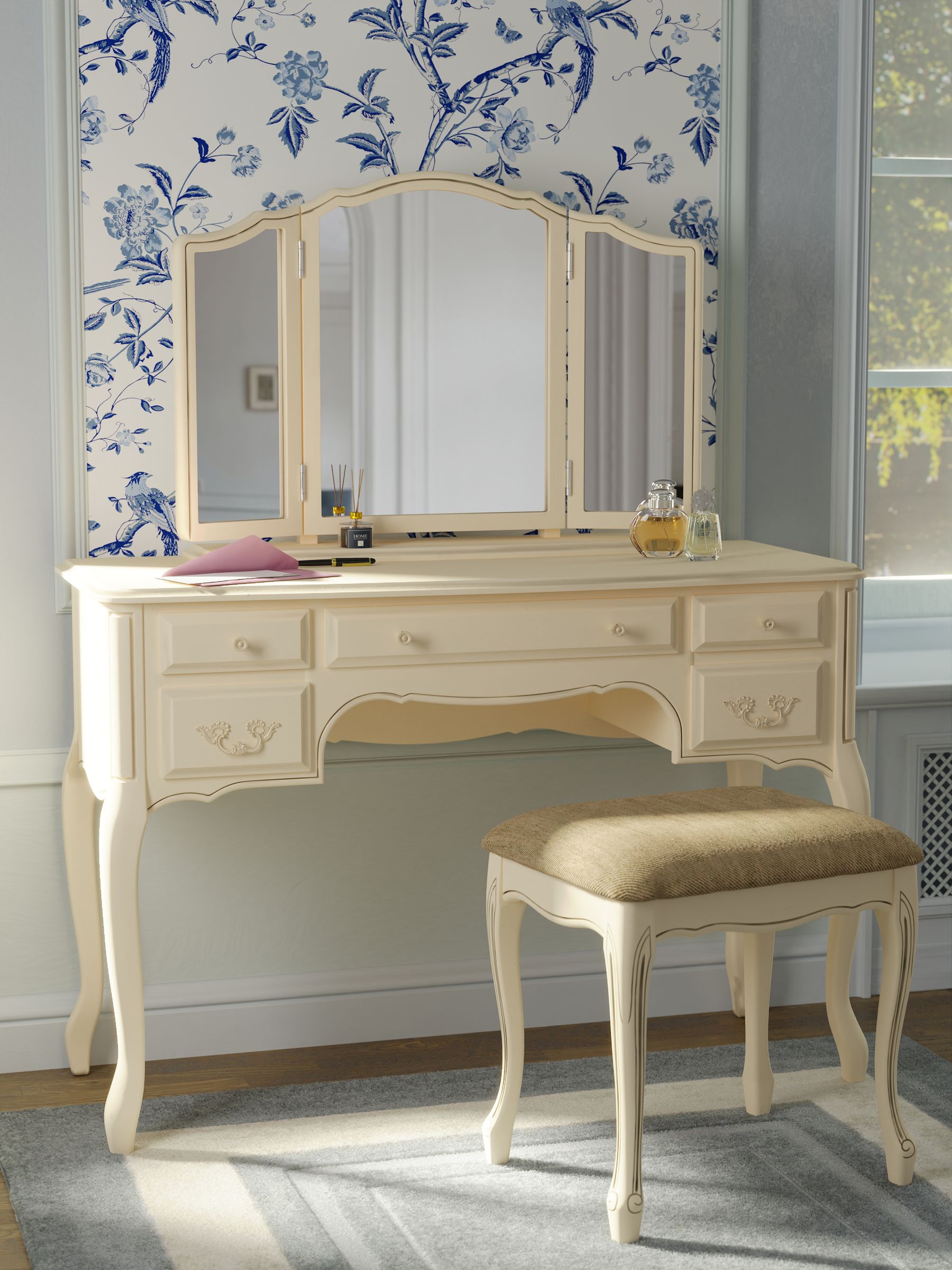 Buy Laura Ashley Ivory Provencale 5 Drawer Dressing Table And Stool Set ...