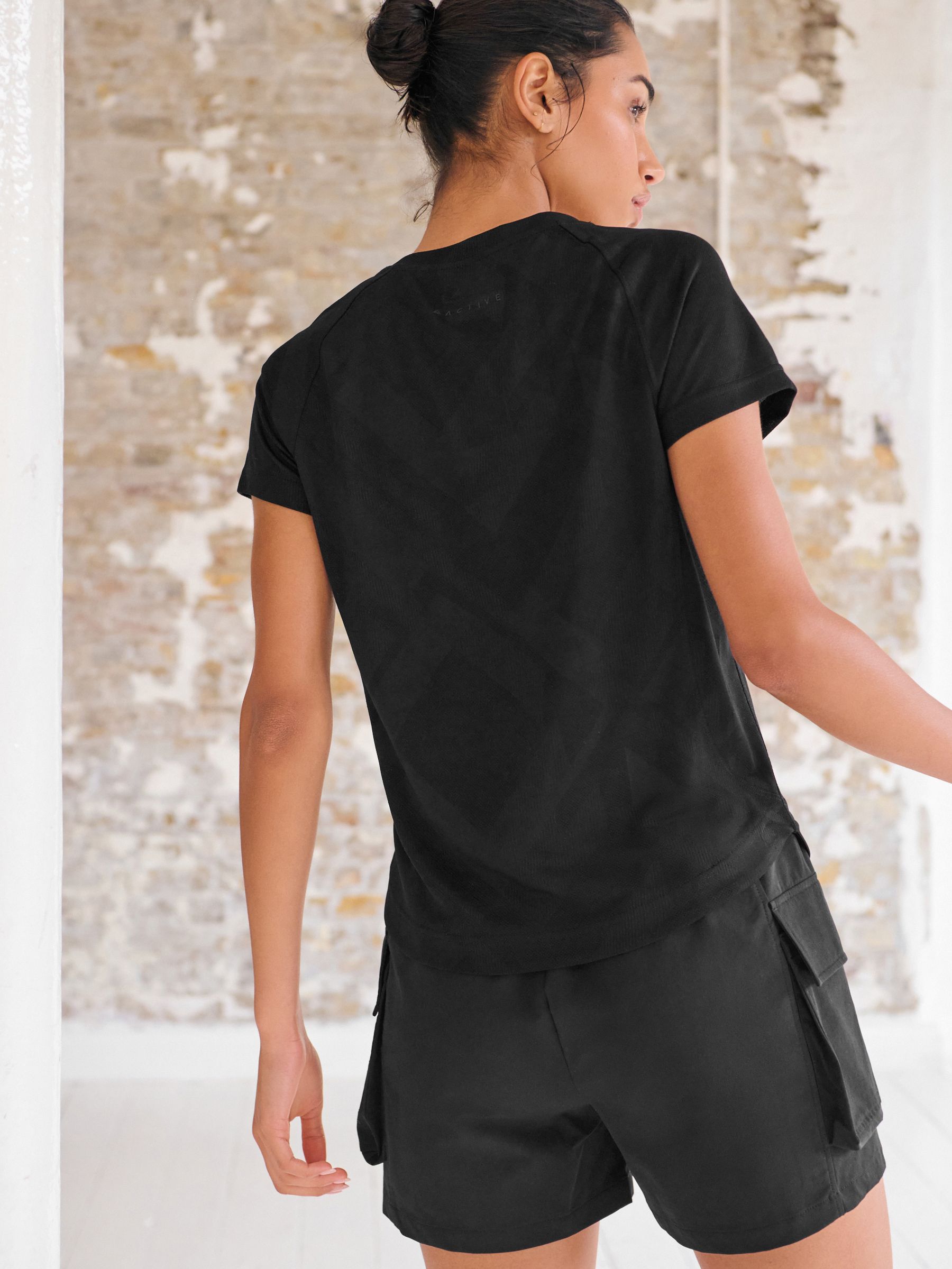 Buy Black Active Short Sleeve Jacquard Geo Sport Top from the Next UK ...