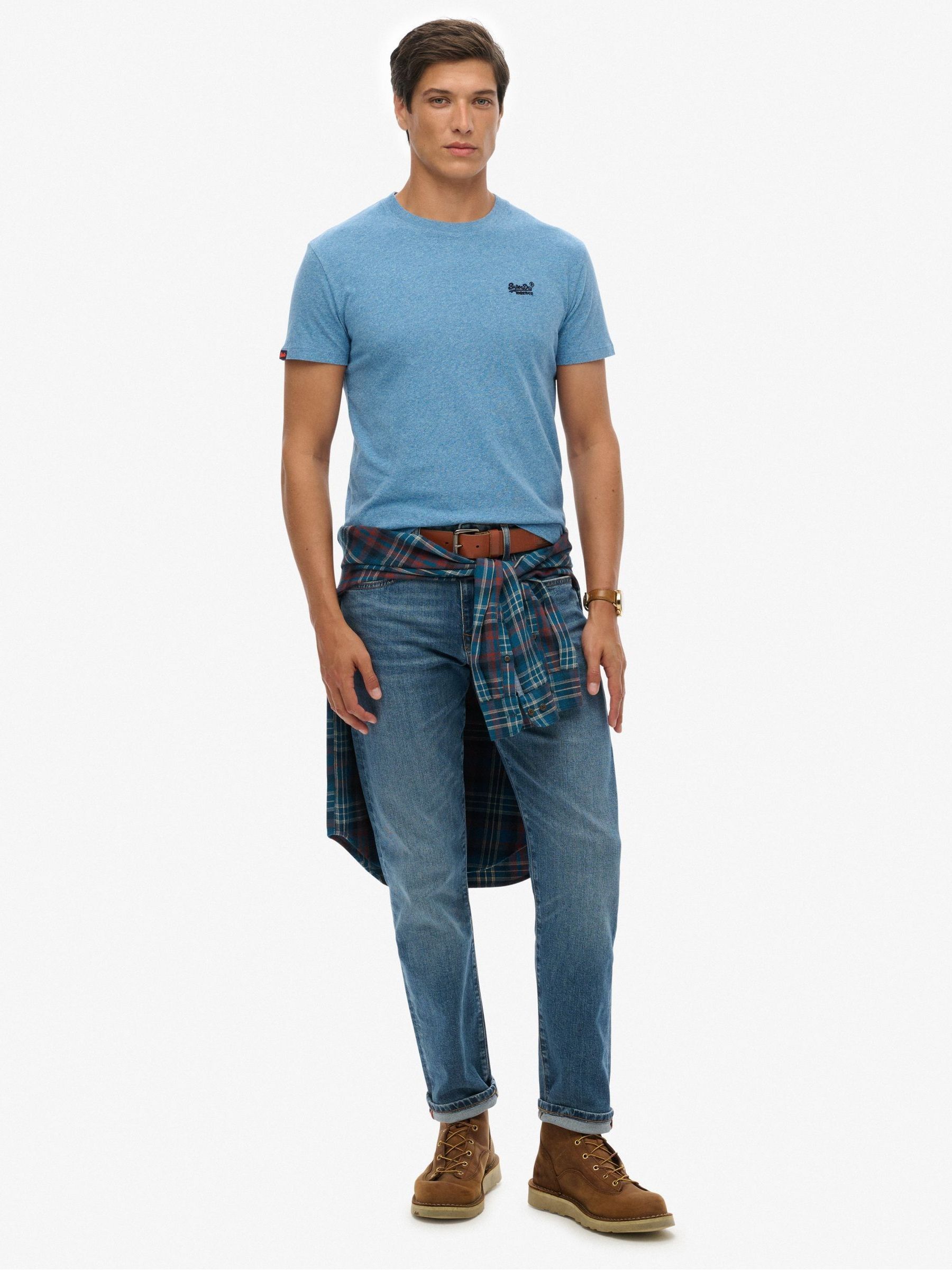 Buy Superdry Bright Blue Marl Essential Logo Embroidery T-Shirt from ...