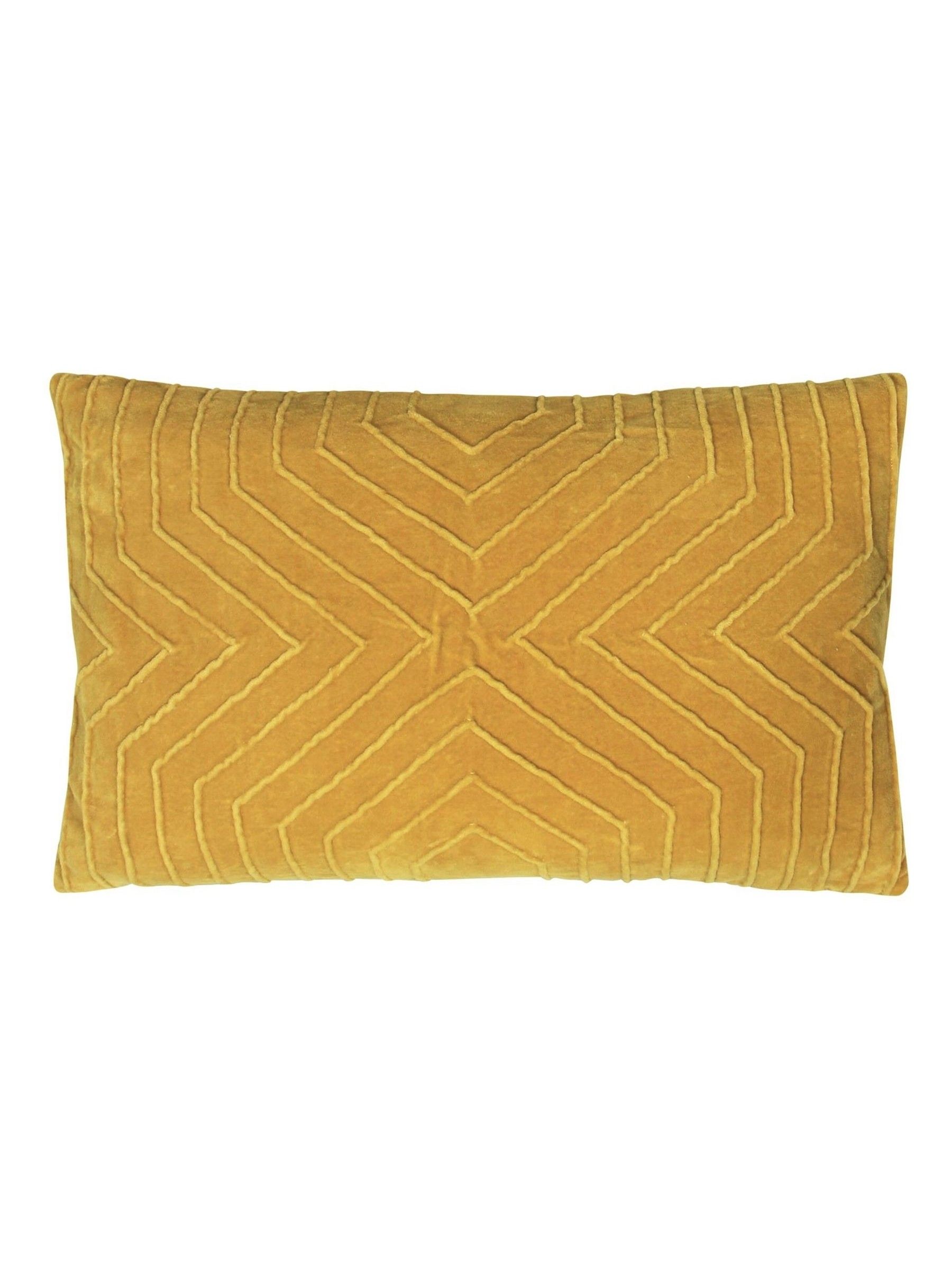 Buy Furn Ochre Yellow Cotton Mahal Geometric Polyester Filled Cushion ...