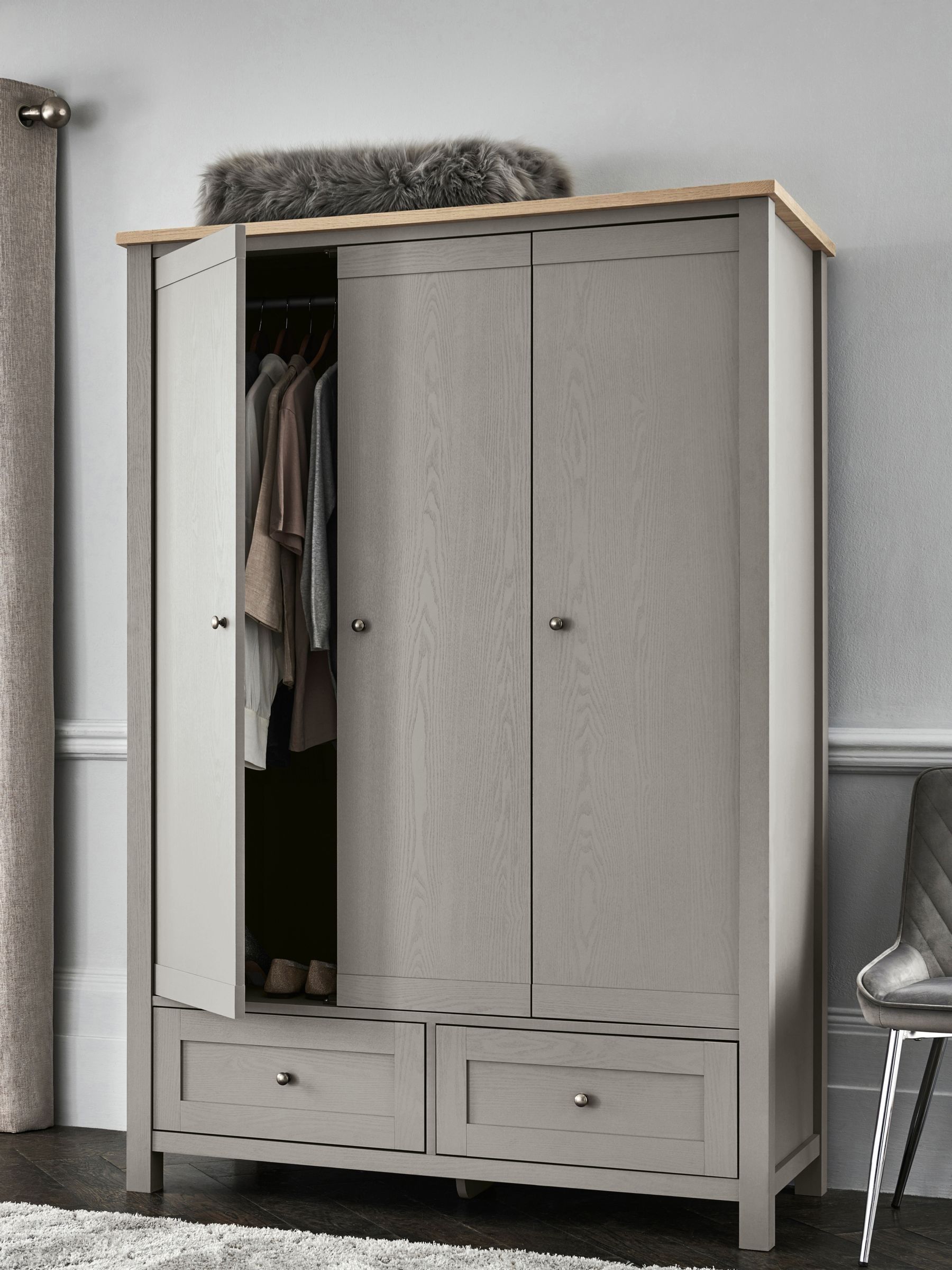 Buy Dove Grey Malvern Statement Oak Effect Triple, 2 Drawers Wardrobe ...
