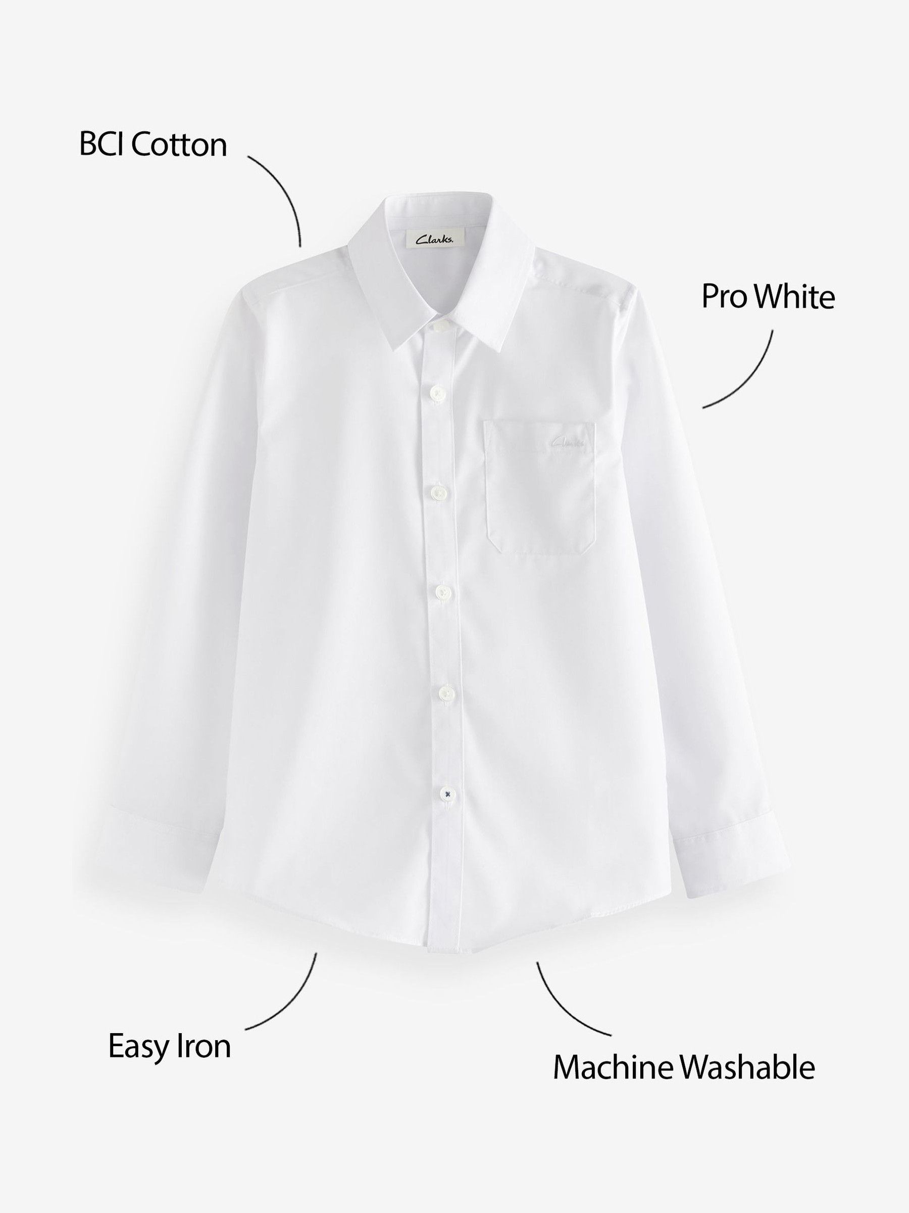 Buy Clarks White Long Sleeve Clarks Boys School Shirts 2 Pack from the ...