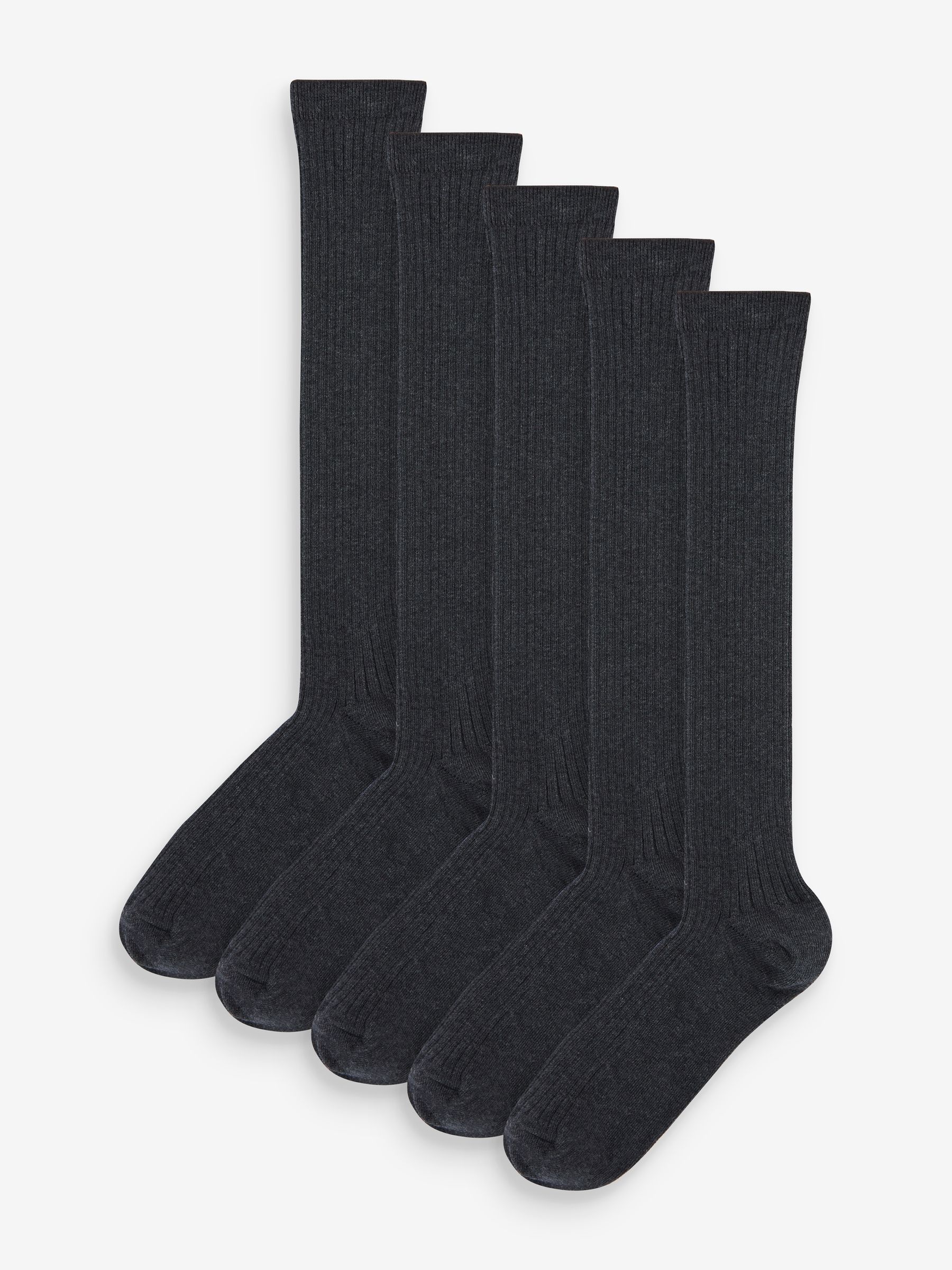 Buy Grey Ribbed 5 Pack Cotton Rich Knee High Socks from the Next UK ...