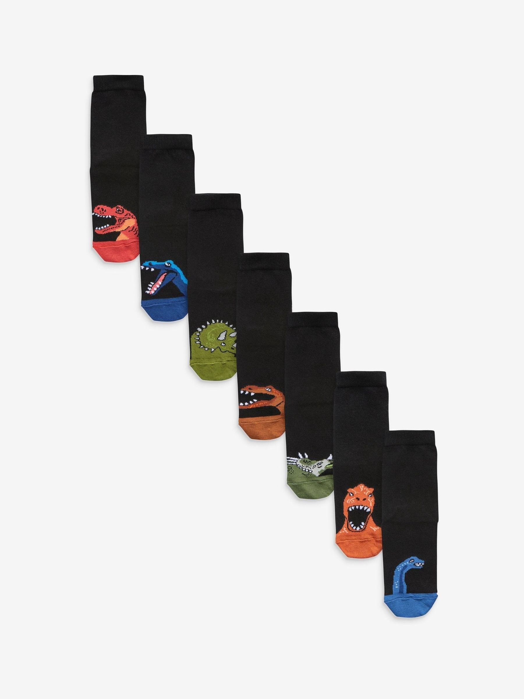 Buy Black Dinosaur Cotton Rich Socks 7 Pack from the Next UK online shop
