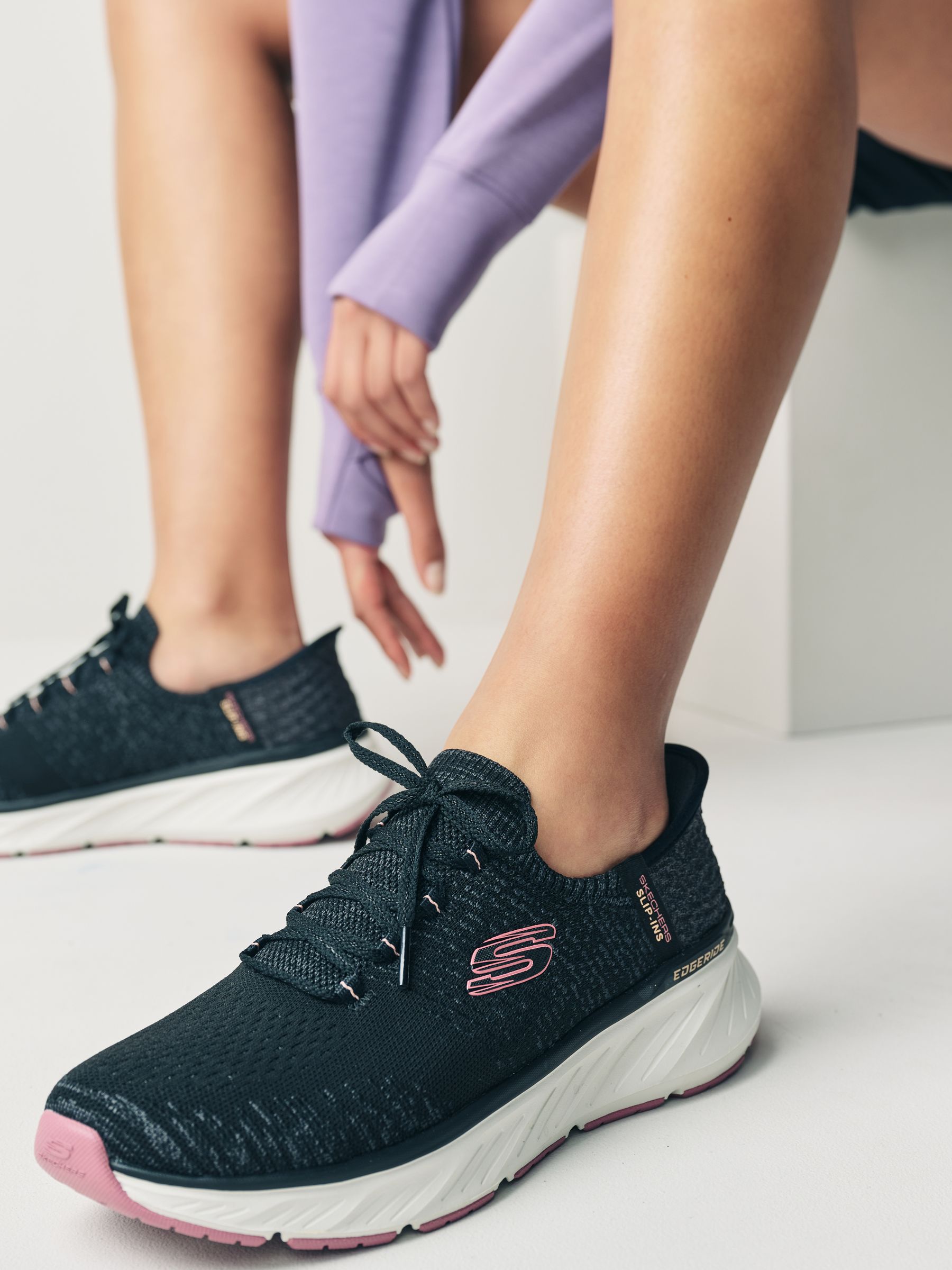 Buy Skechers Black/Pink Relaxed Fit Slipins Slip In Edgeride Trainers ...