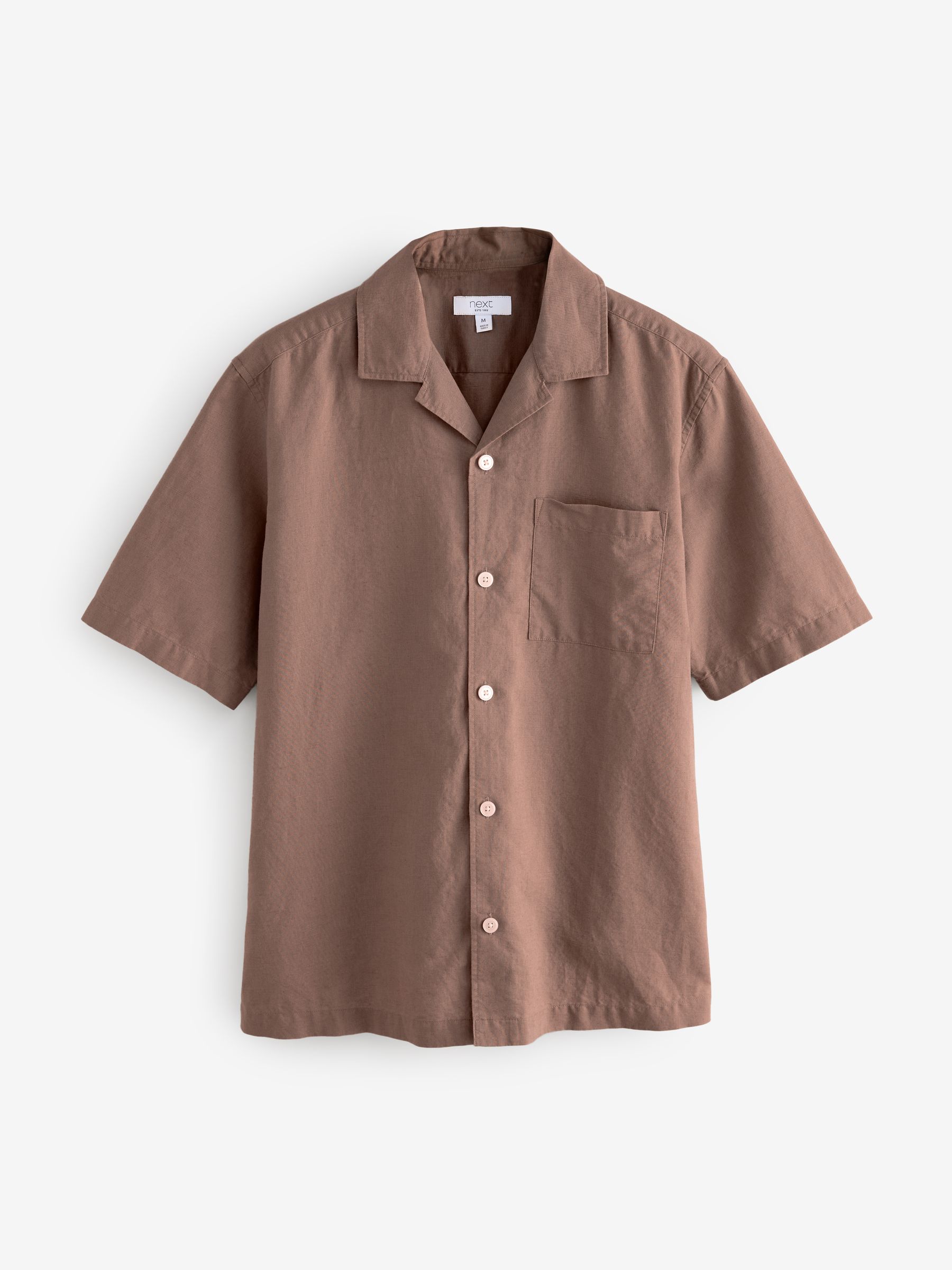 Buy Neutral Stone Cuban Collar Cotton Linen Blend Short Sleeve Shirt ...