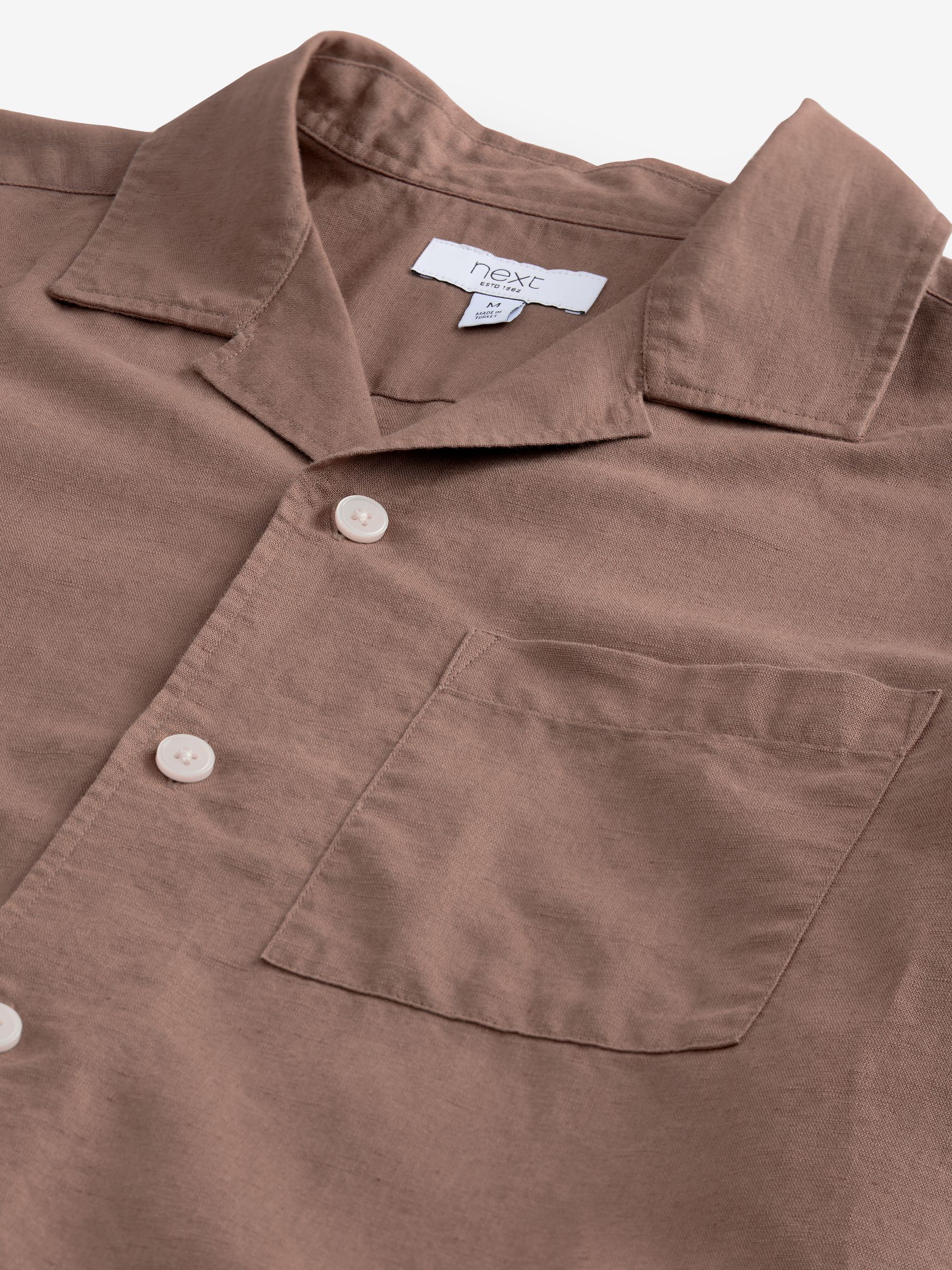 Buy Neutral Stone Cuban Collar Cotton Linen Blend Short Sleeve Shirt ...